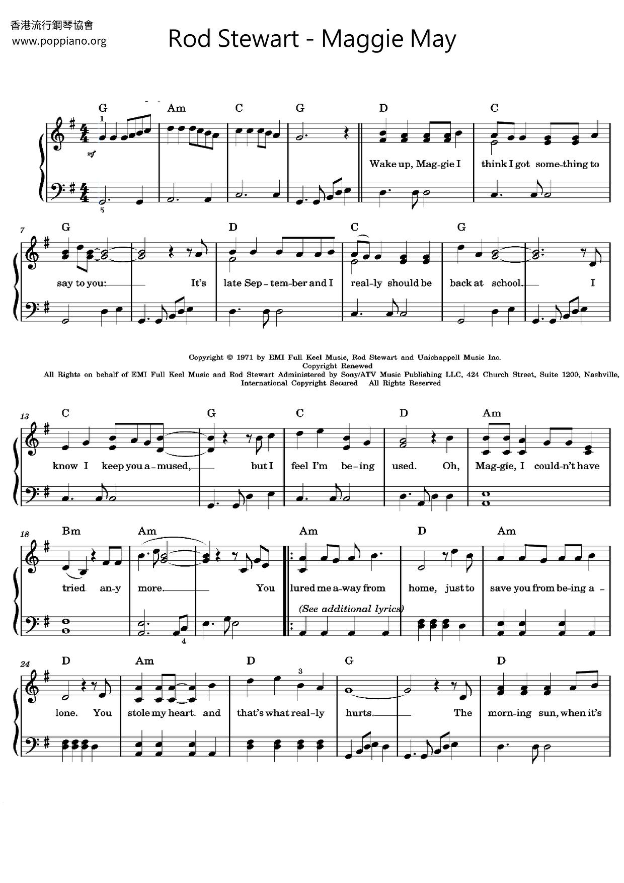Rod Stewart-Maggie May Sheet Music pdf, - Free Score Download ★