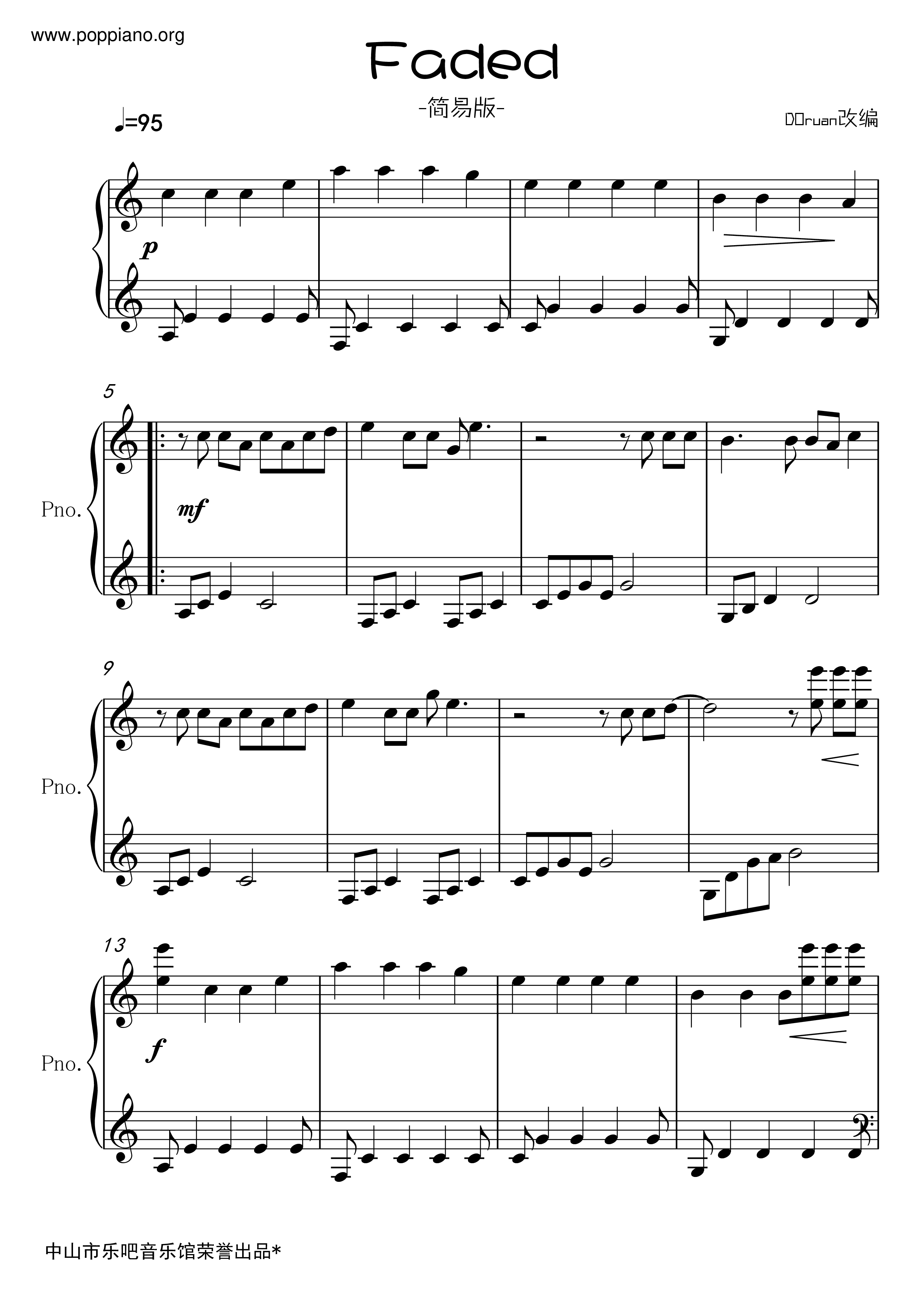 Faded - Sheet Music / Piano Score Free PDF Download - HK Pop Piano ...