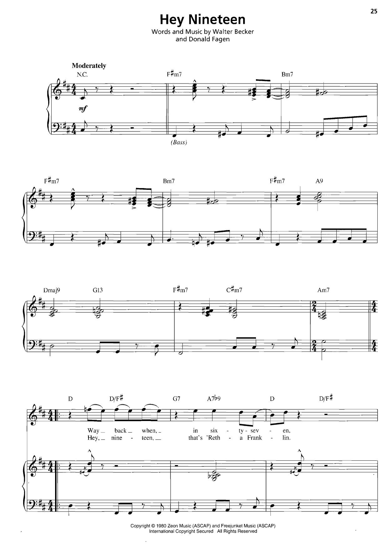 Steely Dan-Hey Nineteen Sheet Music pdf, - Free Score Download ★