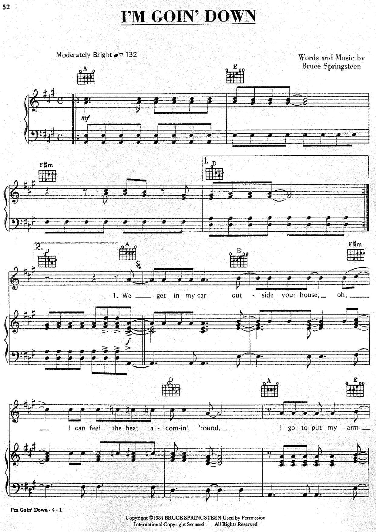 Bruce Springsteen-I'm Going Down Sheet Music pdf, - Free Score Download ★