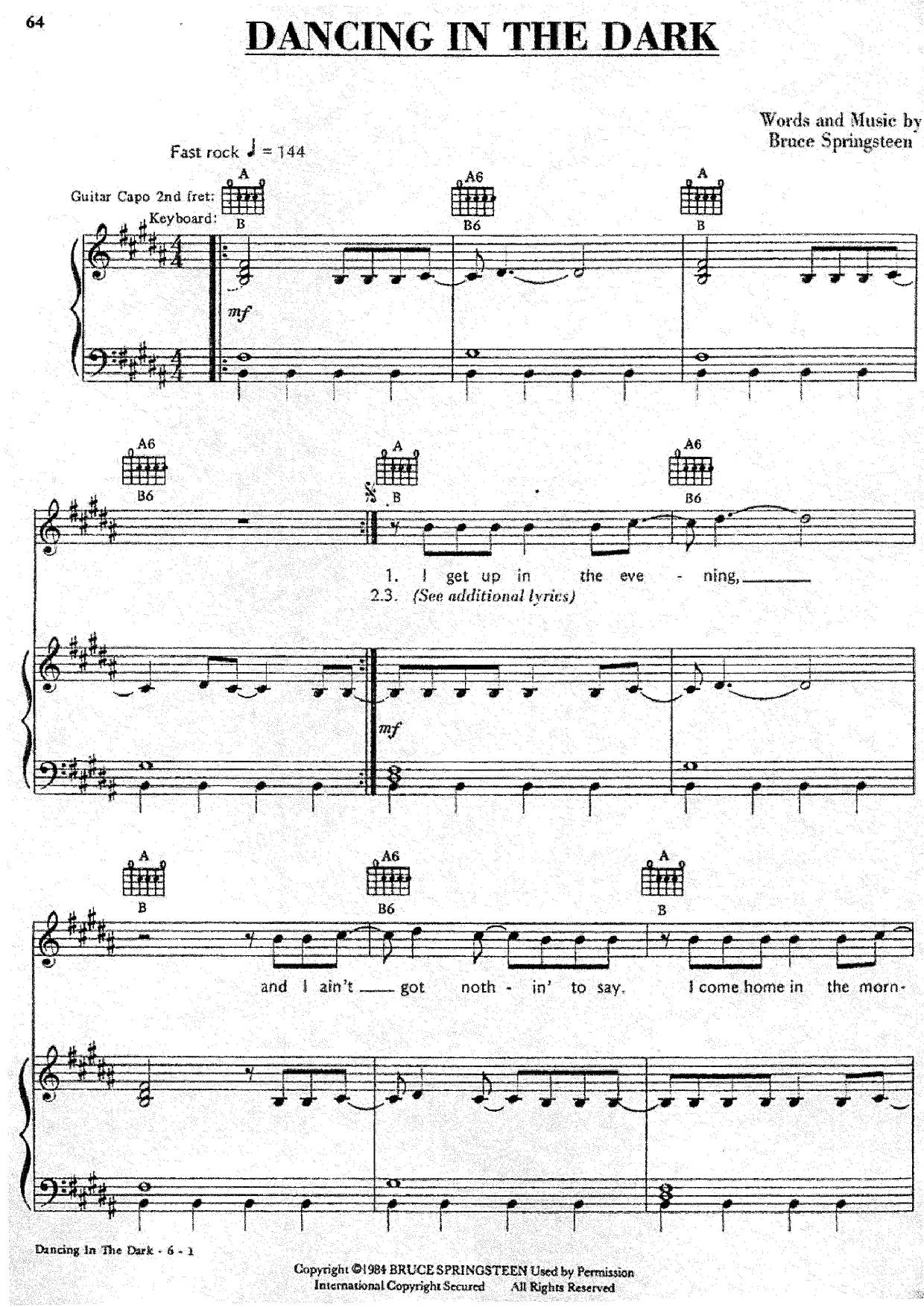 ★Bruce Springsteen - Dancing In The Dark ピアノ譜pdf- 香港ポップピアノ協会 無料PDF楽譜ダウンロード gakufu