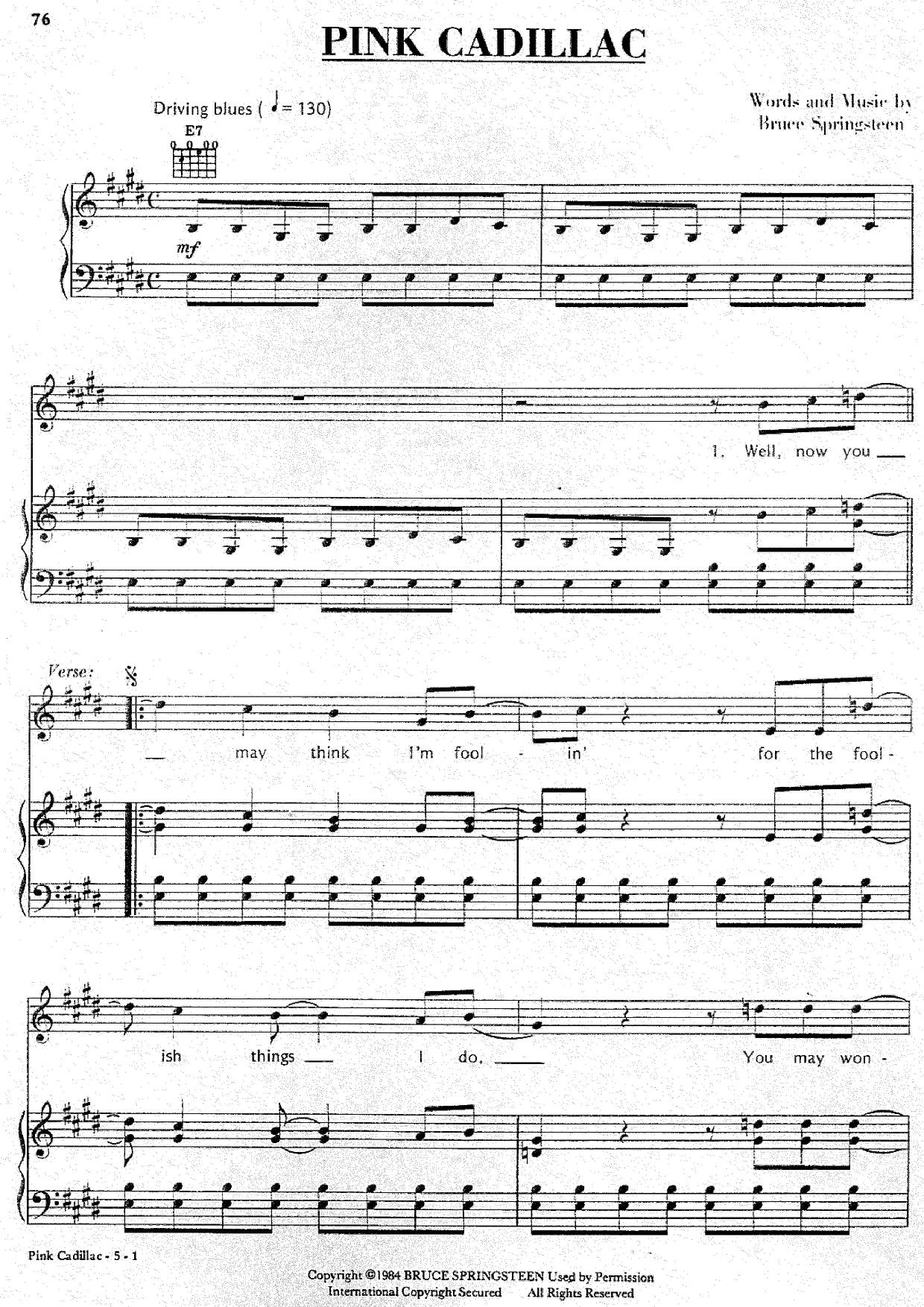 Bruce Springsteen-Pink Cadillac Sheet Music pdf, - Free Score Download ★