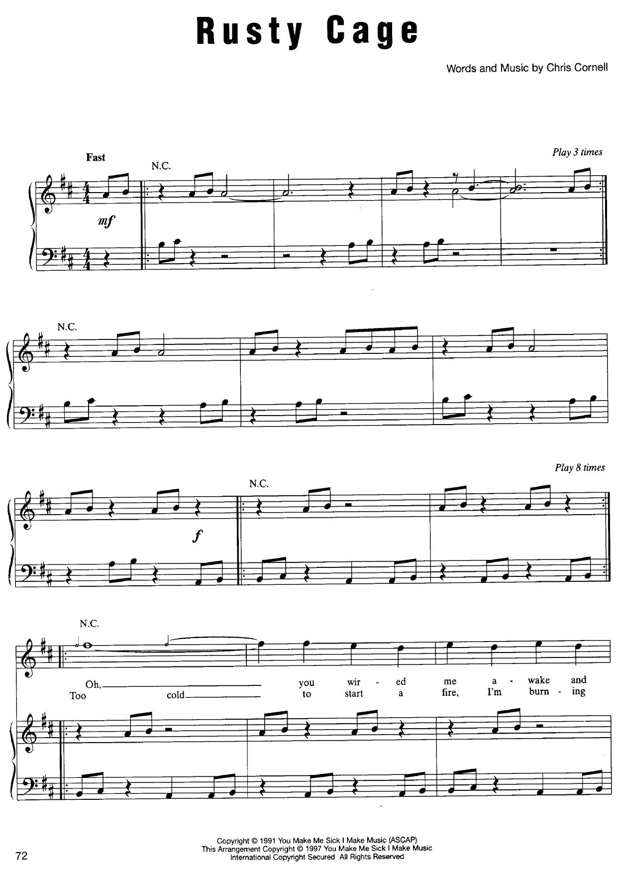 Soundgarden-Rusty Cage 琴譜pdf-香港流行鋼琴協會琴譜下載 ★