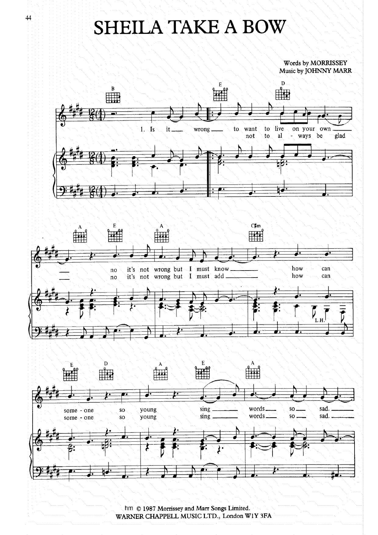 The Smiths-Sheila Take A Bow Sheet Music pdf, - Free Score Download ★
