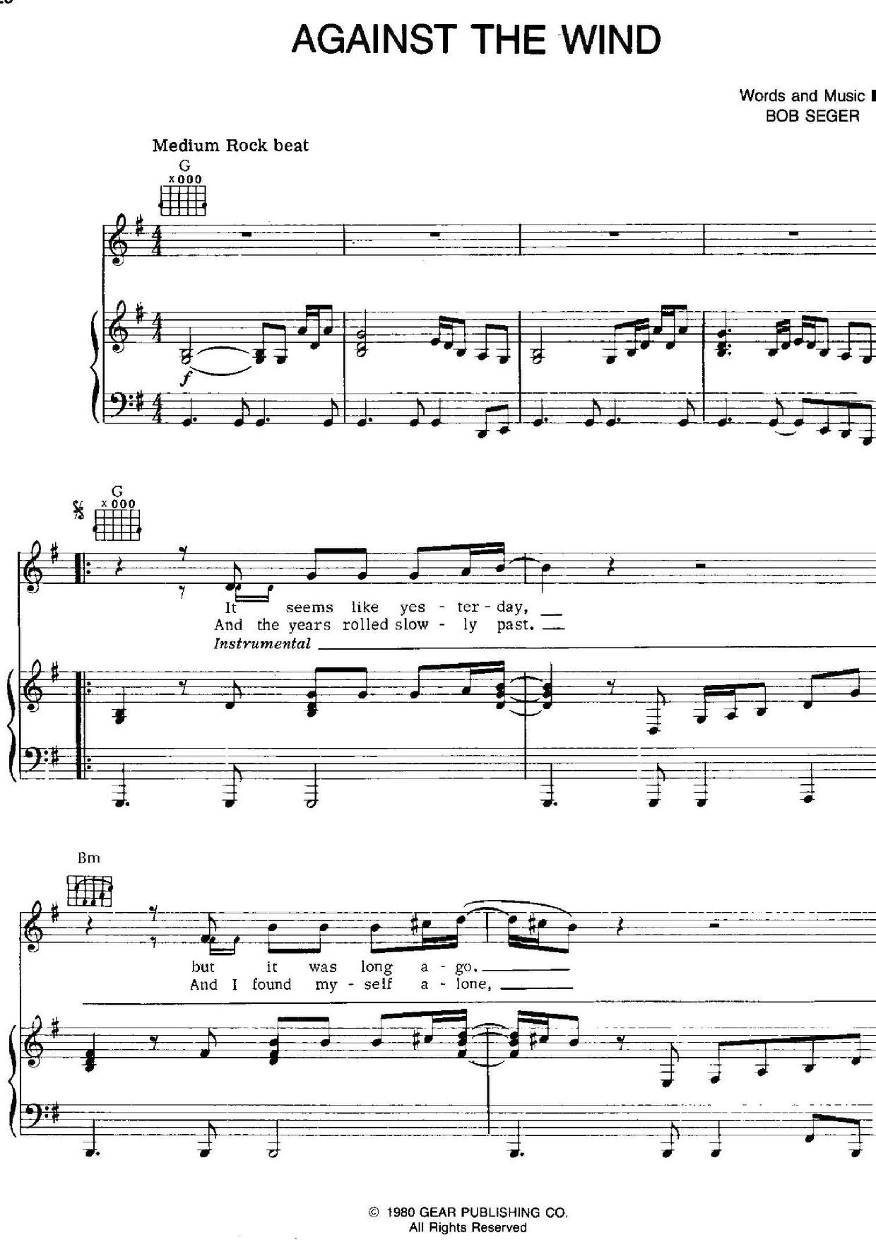 Bob Seger-Against The Wind Sheet Music pdf, - Free Score Download ★