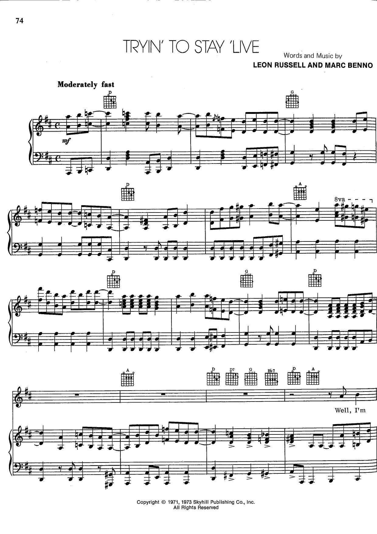 Leon Russell-Tryin' To Stay 'Live Sheet Music pdf, - Free Score Download ★