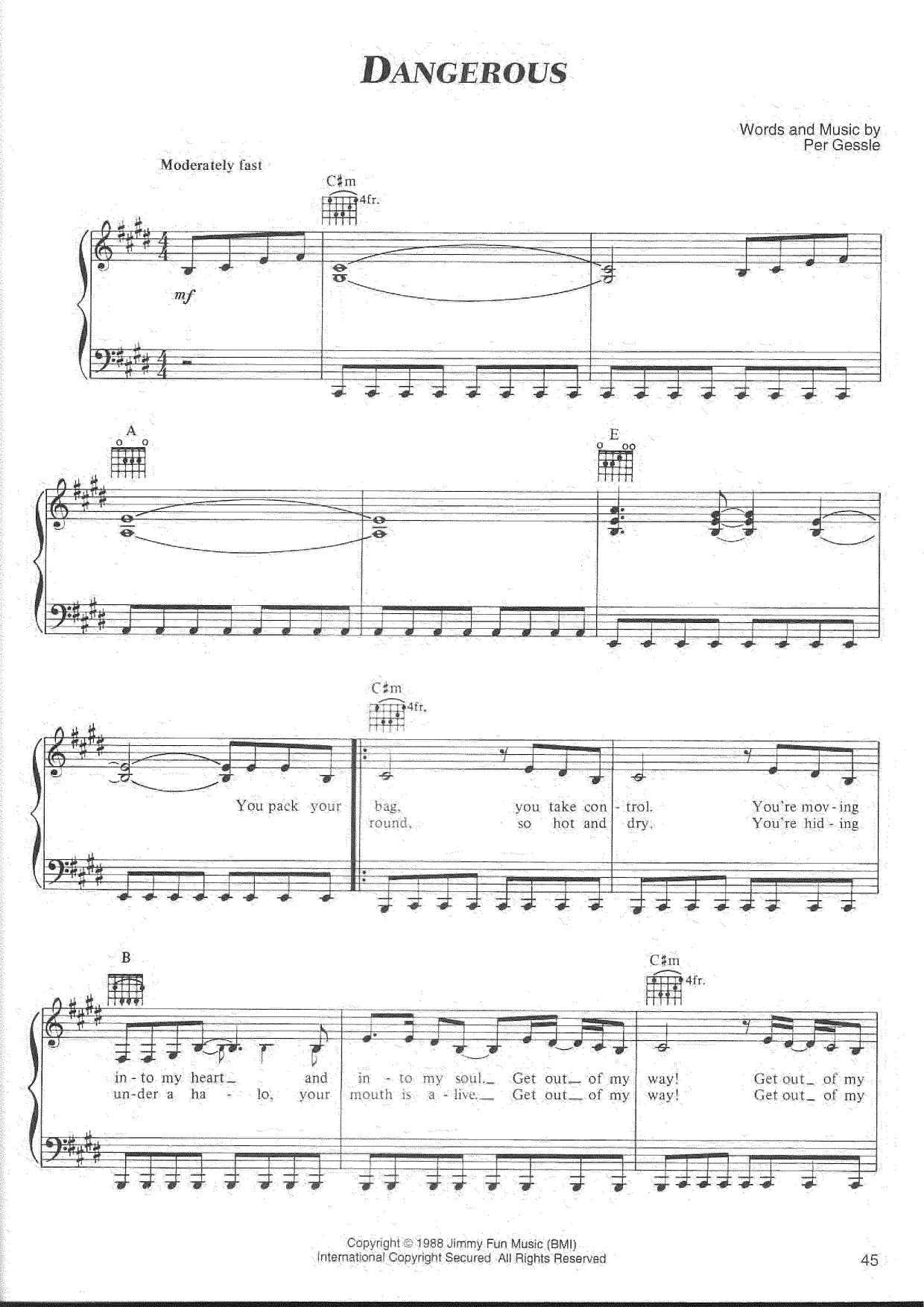 Roxette-Dangerous Sheet Music pdf, - Free Score Download ★