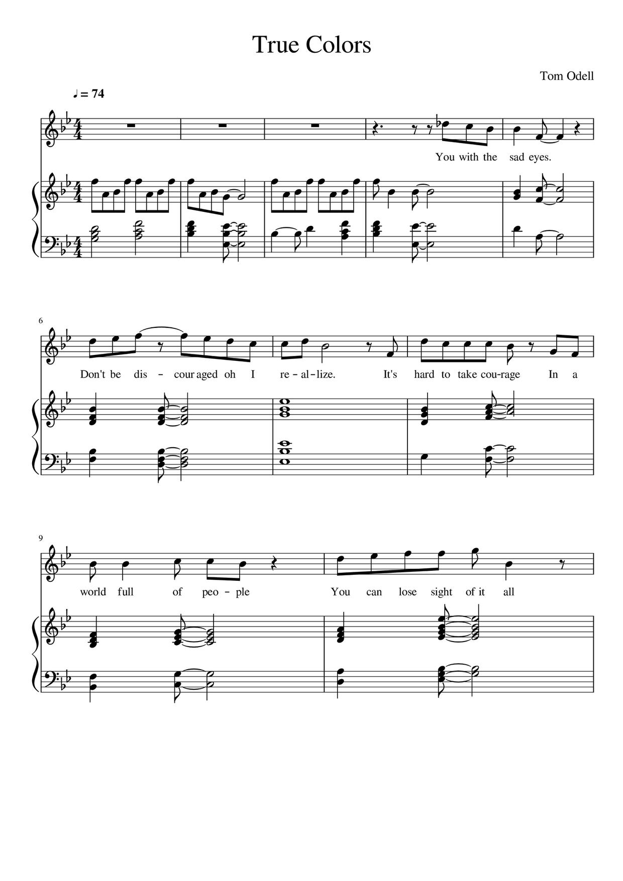 Tom Odell-True Colours Sheet Music pdf, - Free Score Download ★