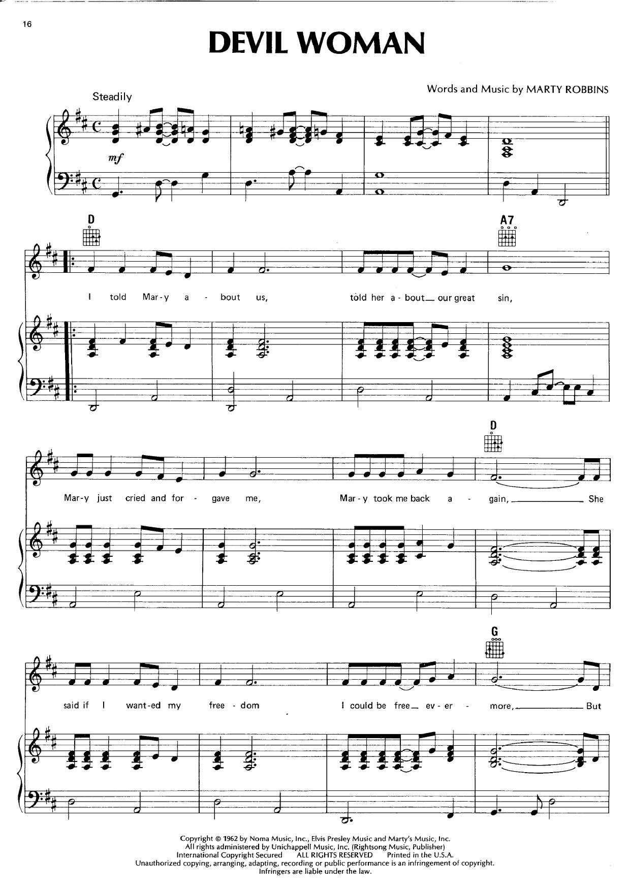 Marty Robbins-Devil Woman Sheet Music pdf, - Free Score Download ★