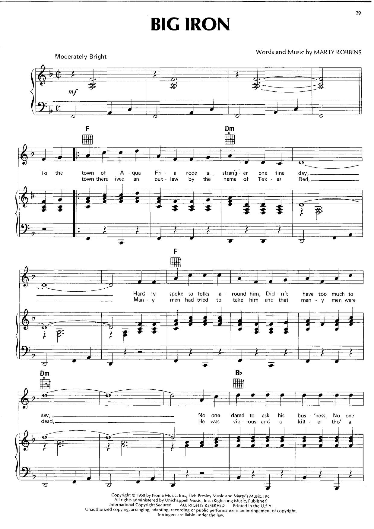 Marty Robbins-Big Iron Sheet Music pdf, - Free Score Download ★