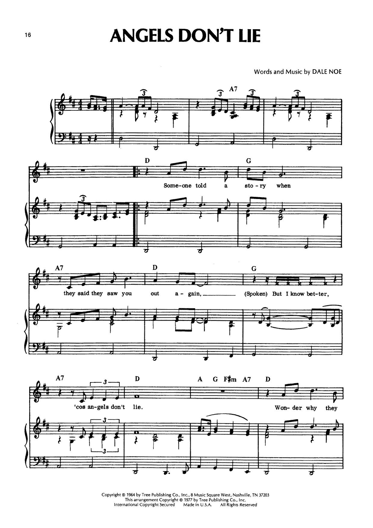 Jim Reeves-Angels Don't Lie Sheet Music pdf, - Free Score Download ★