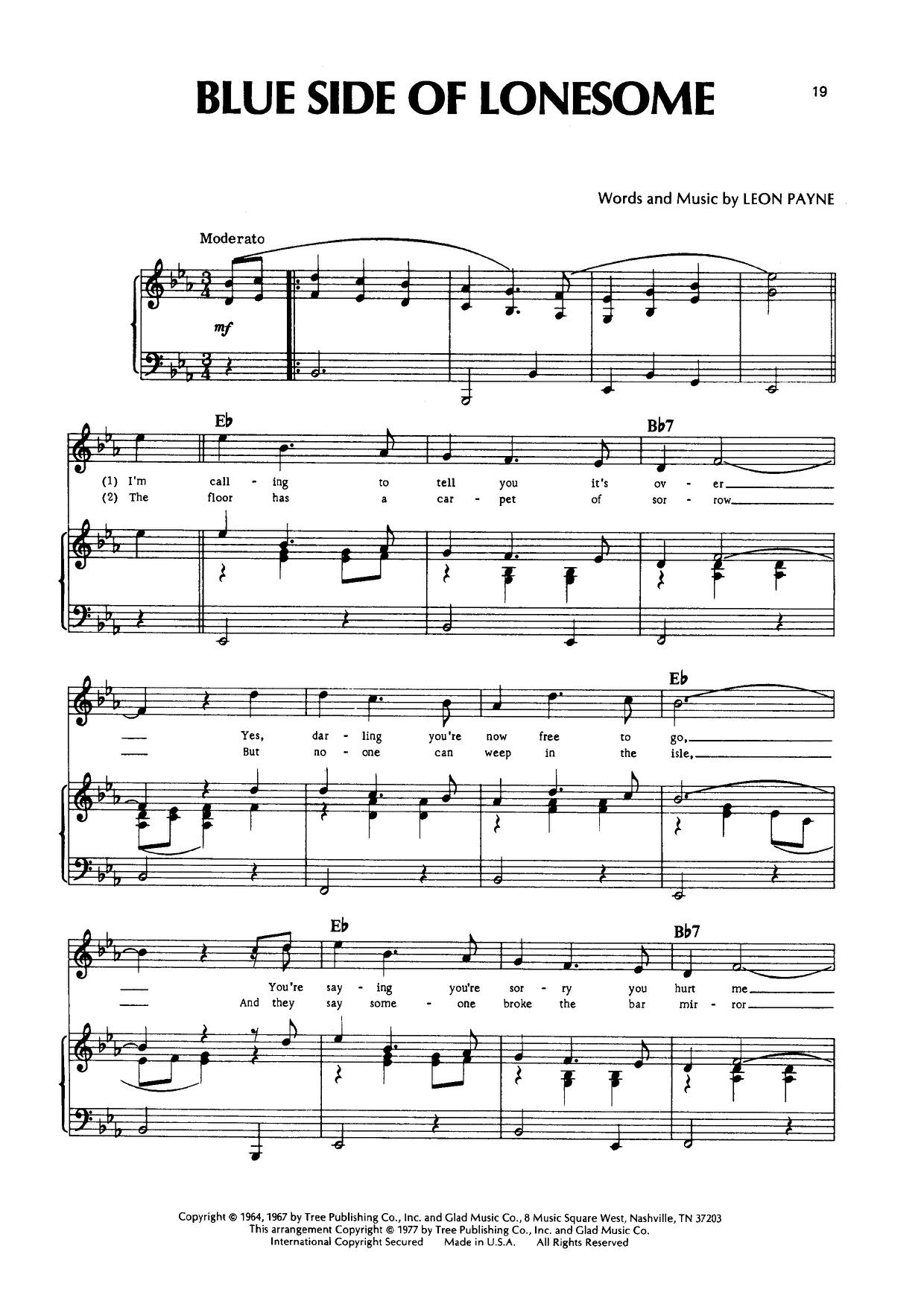 Jim Reeves-Blue Side Of Lonesome Sheet Music pdf, - Free Score Download ★