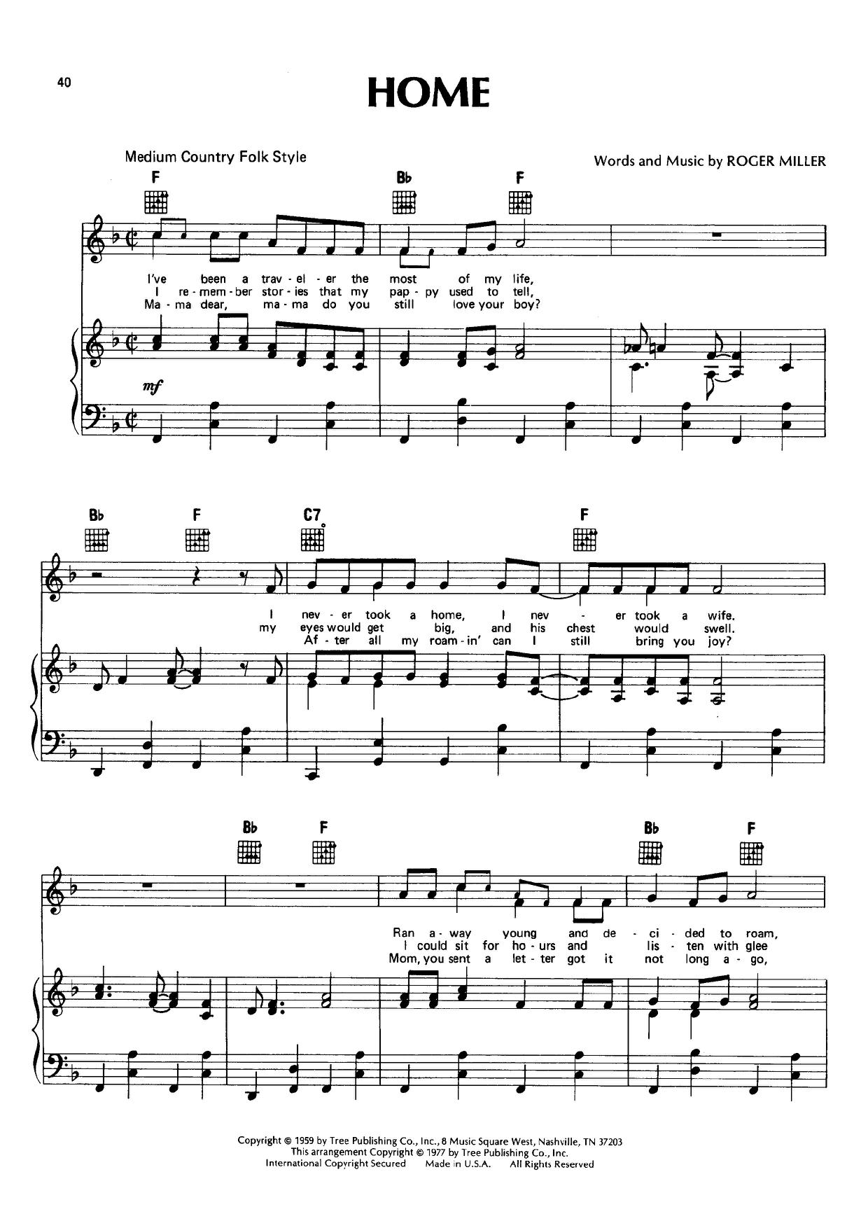 Jim Reeves-Home Sheet Music pdf, - Free Score Download ★