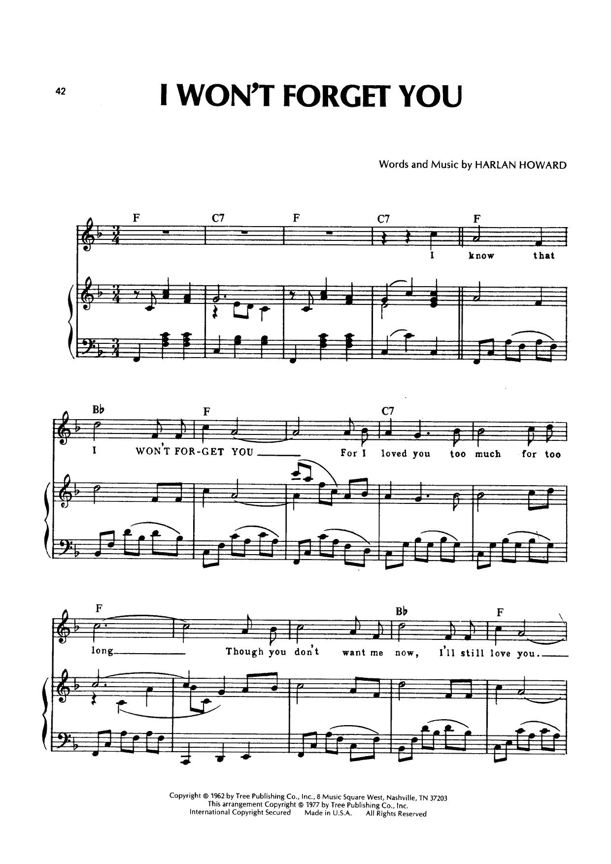 Jim Reeves-I Won't Forget You Sheet Music pdf, - Free Score Download ★