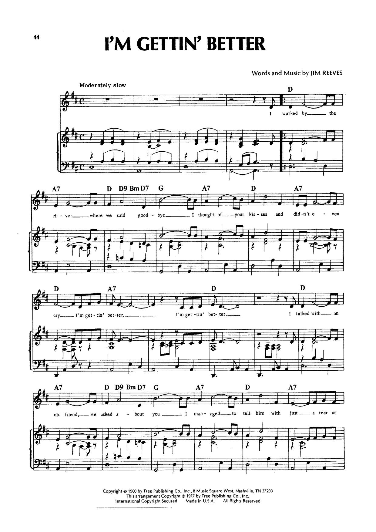 Jim Reeves-I'm Gettin' Better Sheet Music pdf, - Free Score Download ★