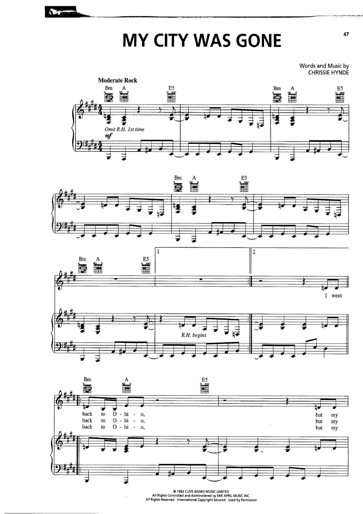 Pretenders-My City Was Gone Sheet Music pdf, - Free Score Download ★