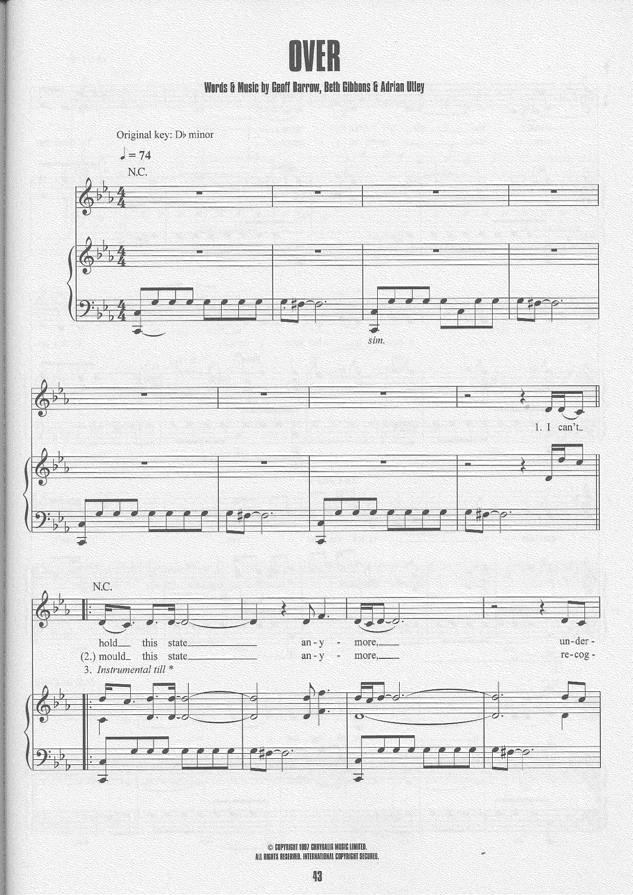 Portishead-Over 琴譜pdf-香港流行鋼琴協會琴譜下載 ★