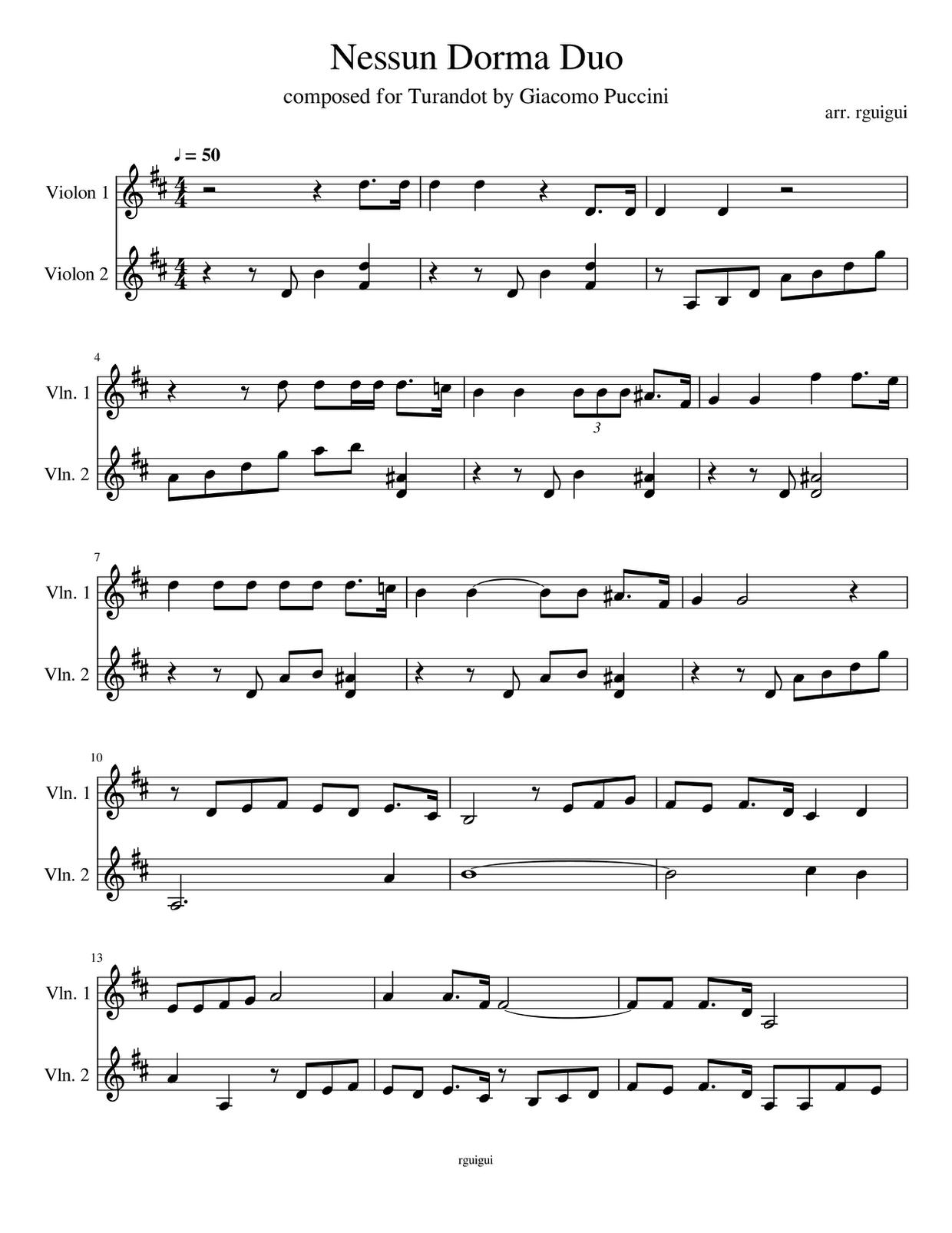 Vanessa-Mae-Nessun Dorma (From Violin Fantasy On Puccini's Turandot) Sheet Music pdf, - Free ...