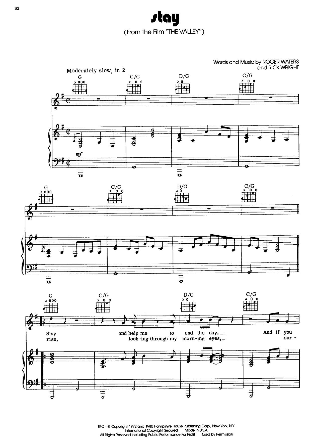 Pink Floyd-Stay Sheet Music pdf, - Free Score Download ★