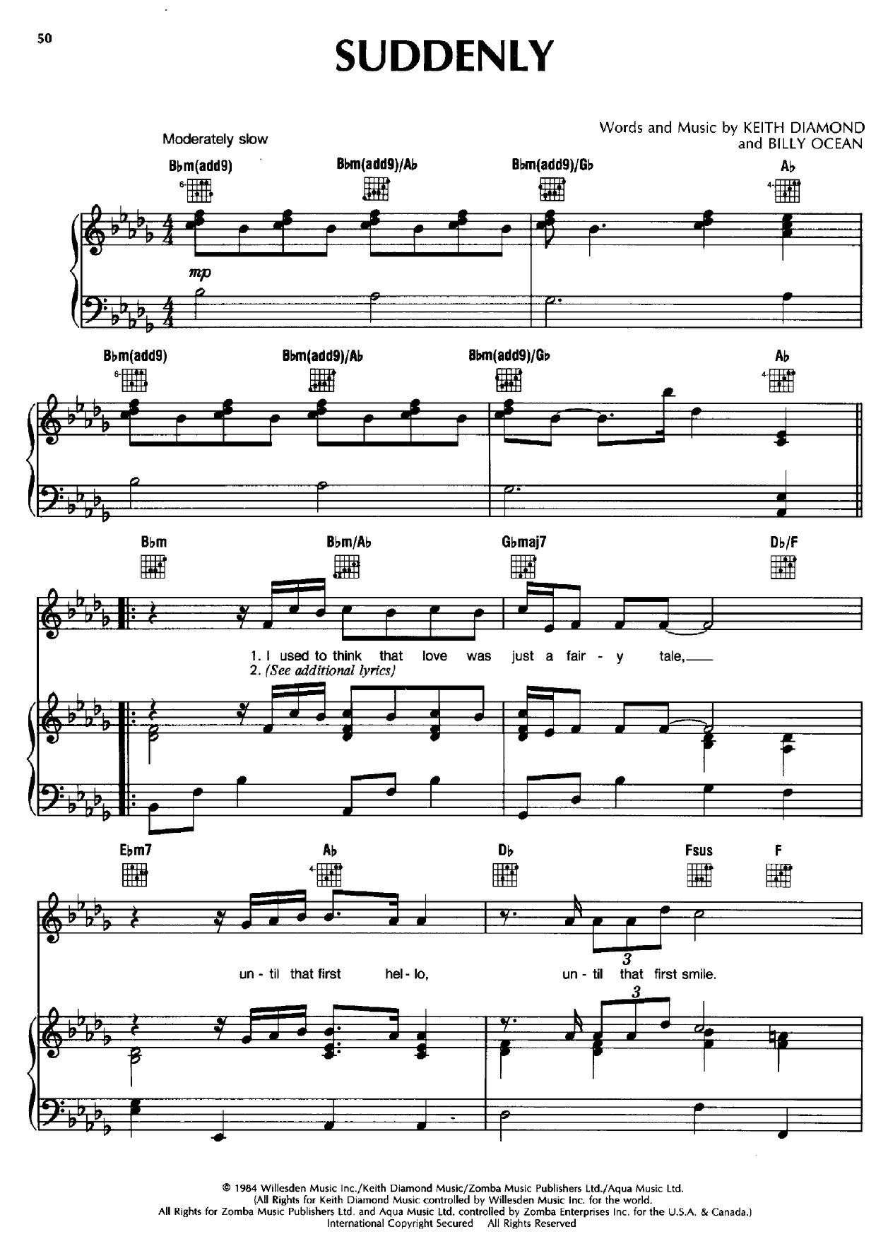 Billy Ocean-Suddenly Sheet Music pdf, - Free Score Download ★