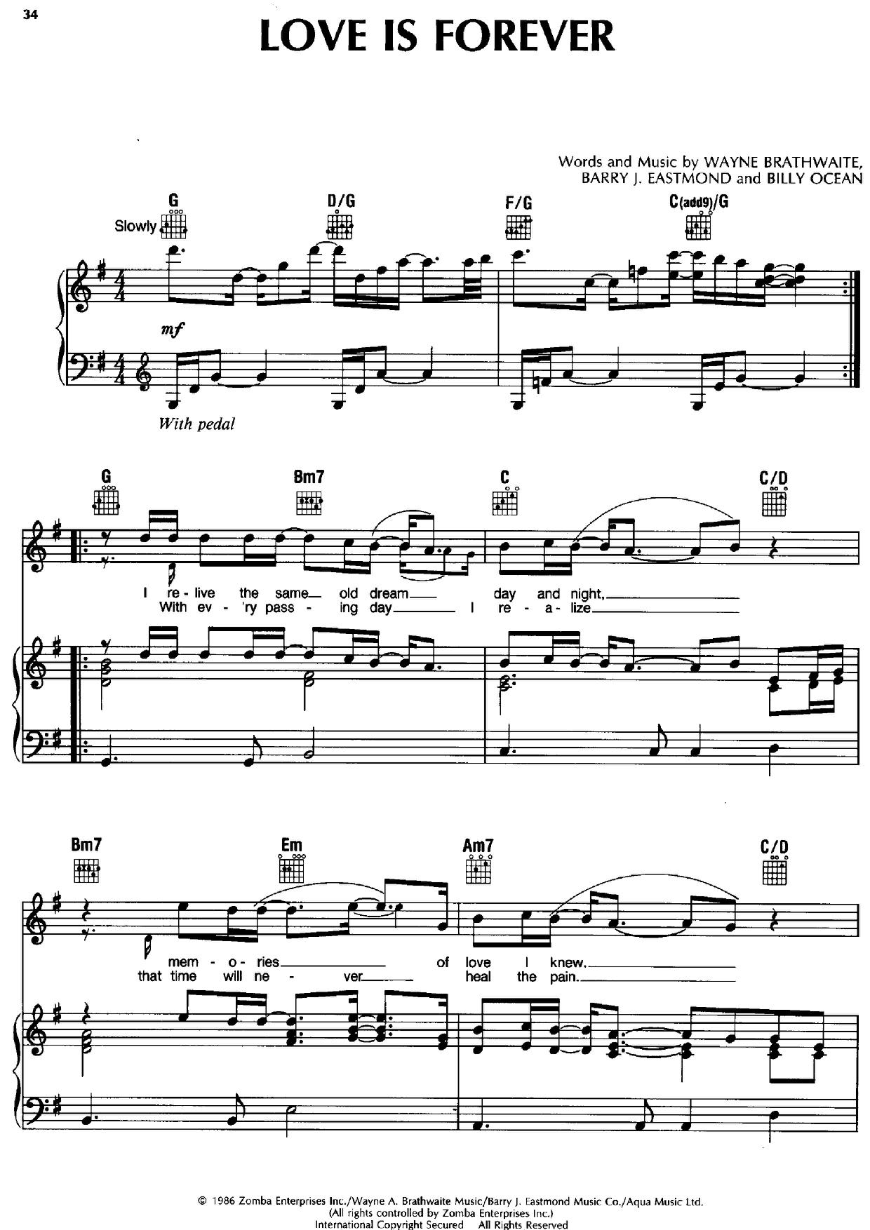 Billy Ocean-Love Is Forever Sheet Music pdf, - Free Score Download ★