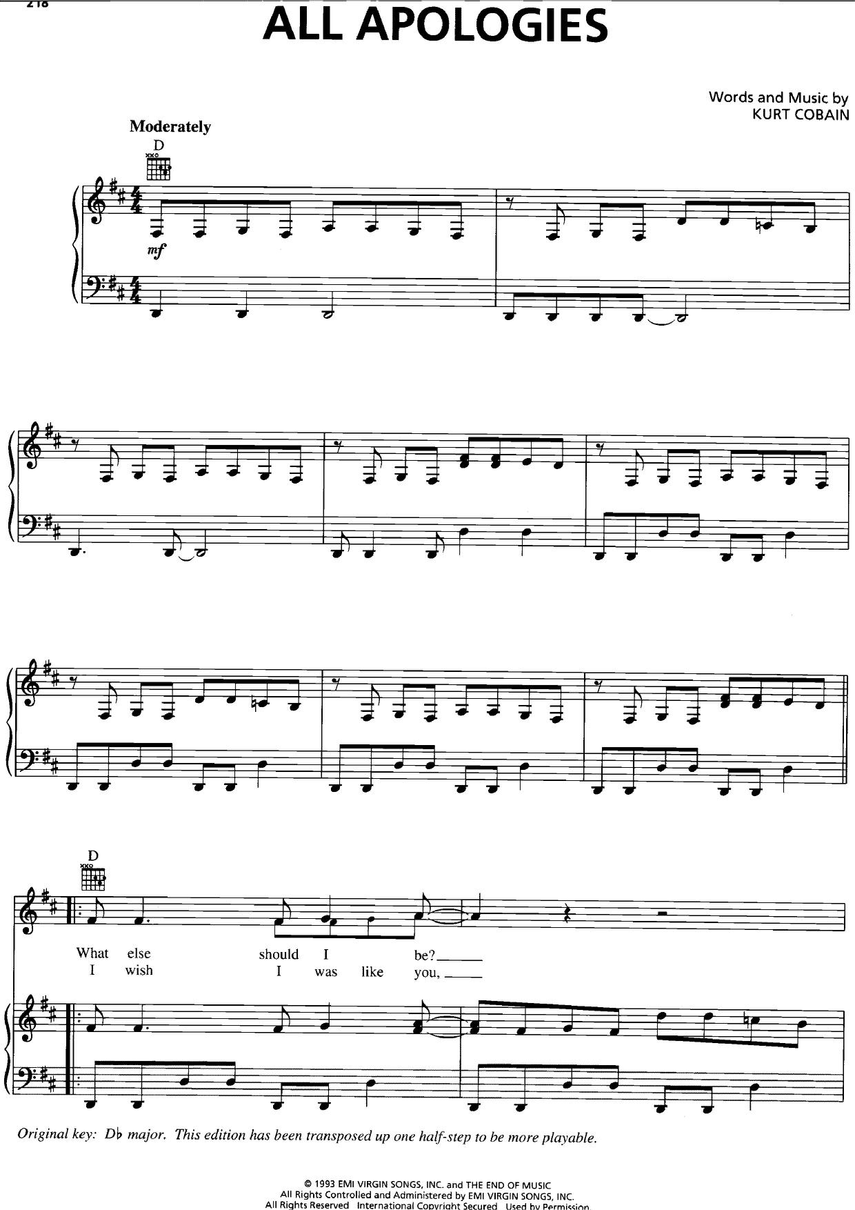 Nirvana-All Apologies Sheet Music pdf, - Free Score Download ★