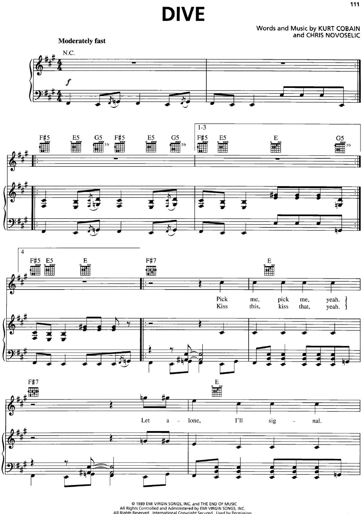 Nirvana-Dive Sheet Music pdf, - Free Score Download ★
