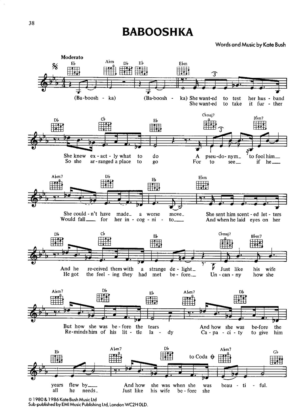 Kate Bush-Babooshka Sheet Music pdf, - Free Score Download ★