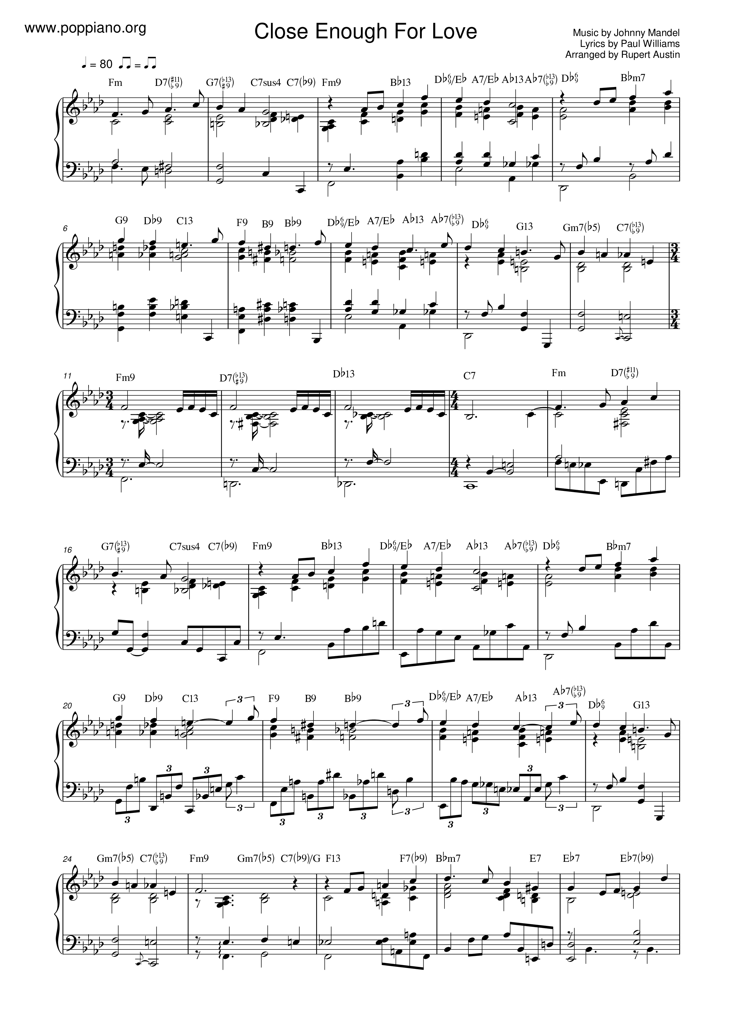 Tony Bennett-Close Enough For Love Sheet Music pdf, - Free Score Download ★