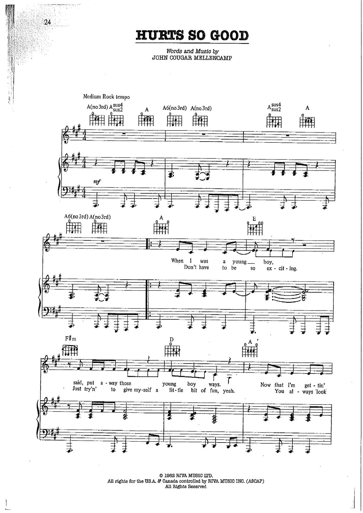 John Mellencamp-Hurts So Good Sheet Music pdf, - Free Score Download ★
