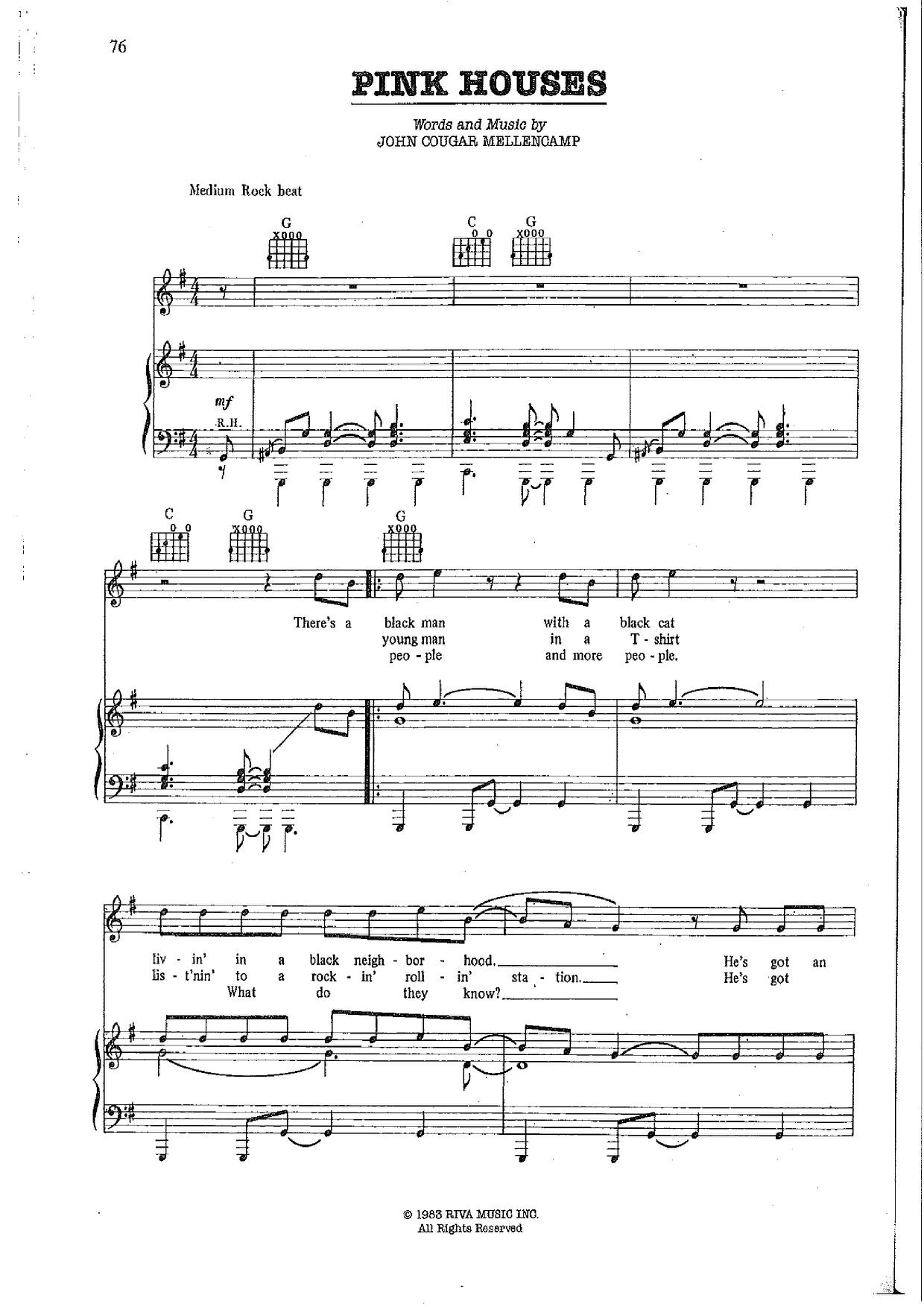 John Mellencamp-Pink Houses 琴譜pdf-香港流行鋼琴協會琴譜下載 ★