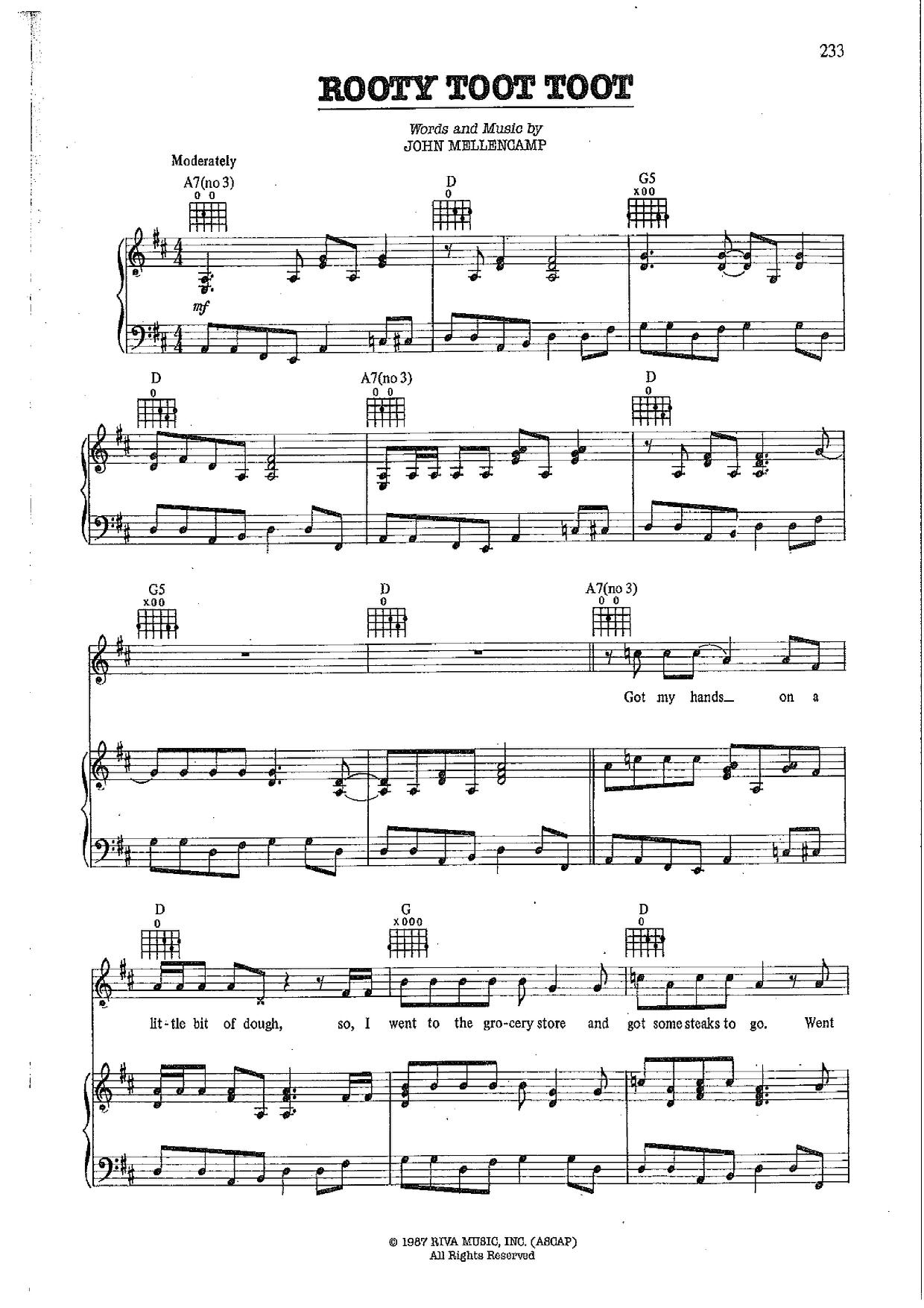 John Mellencamp-Rooty Toot Toot Sheet Music pdf, - Free Score Download ★