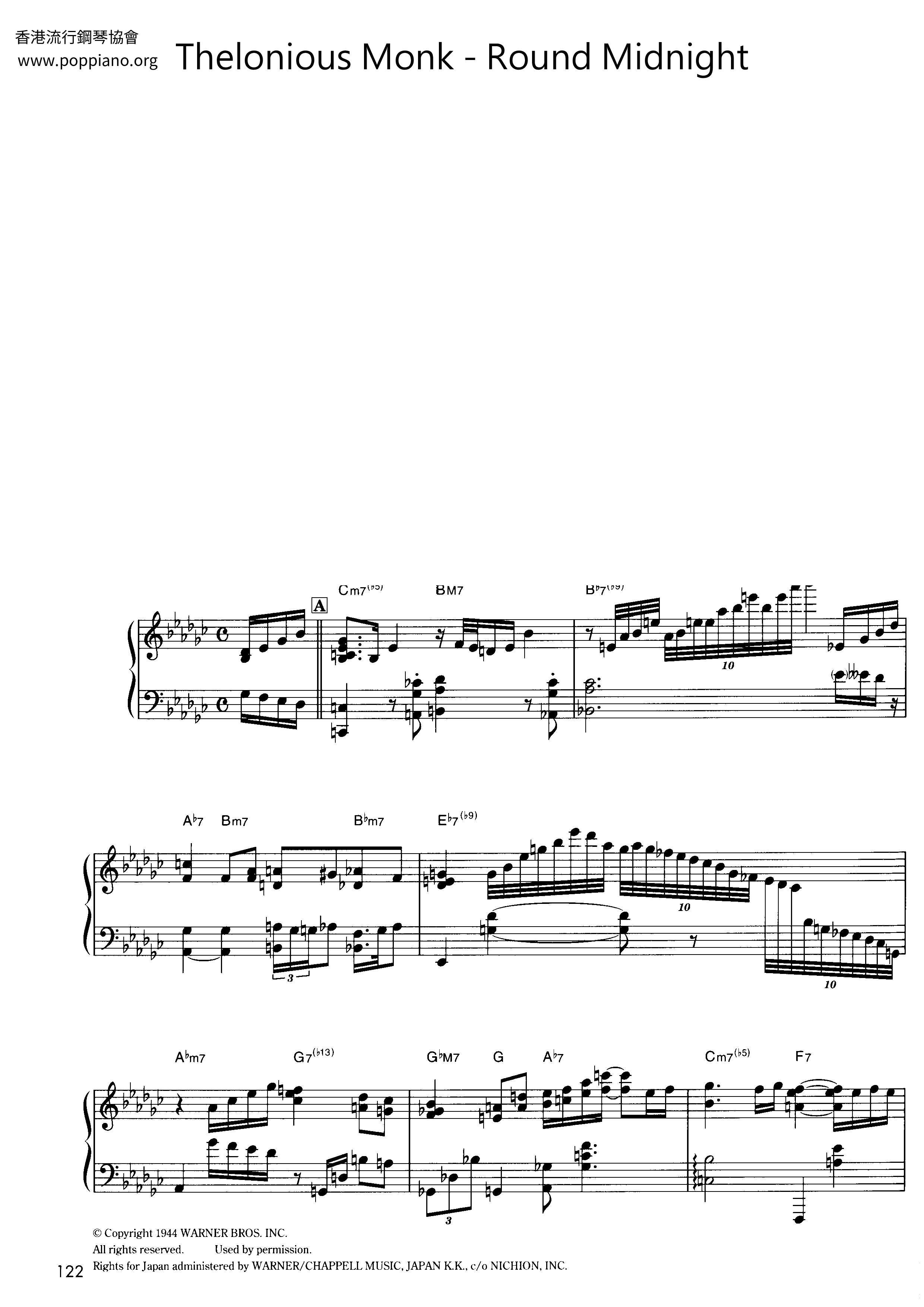 Thelonious Monk-Round Midnight Sheet Music pdf, - Free Score Download ★