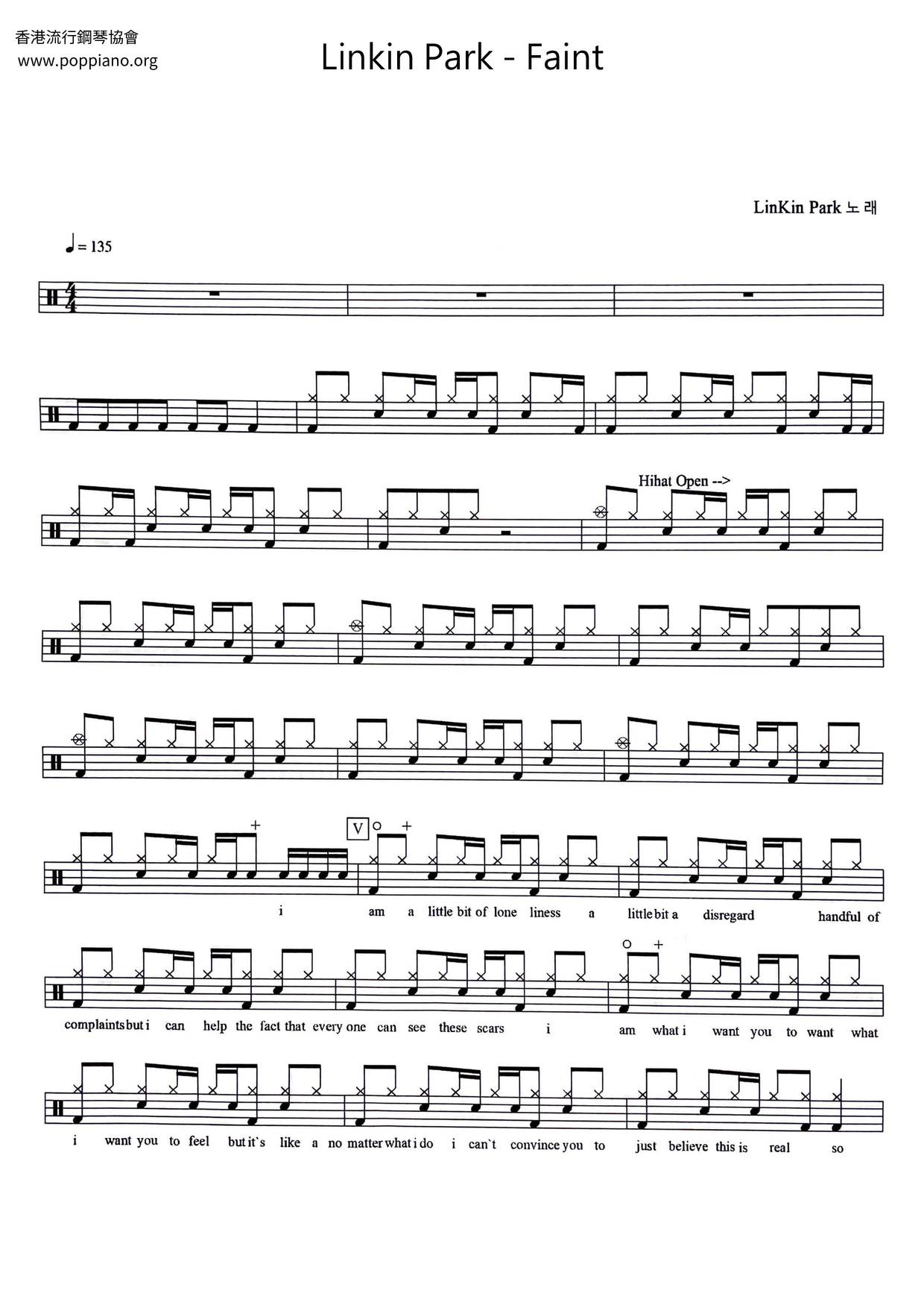Linkin park-Faint Drum Tab pdf, - Free Score Download ★