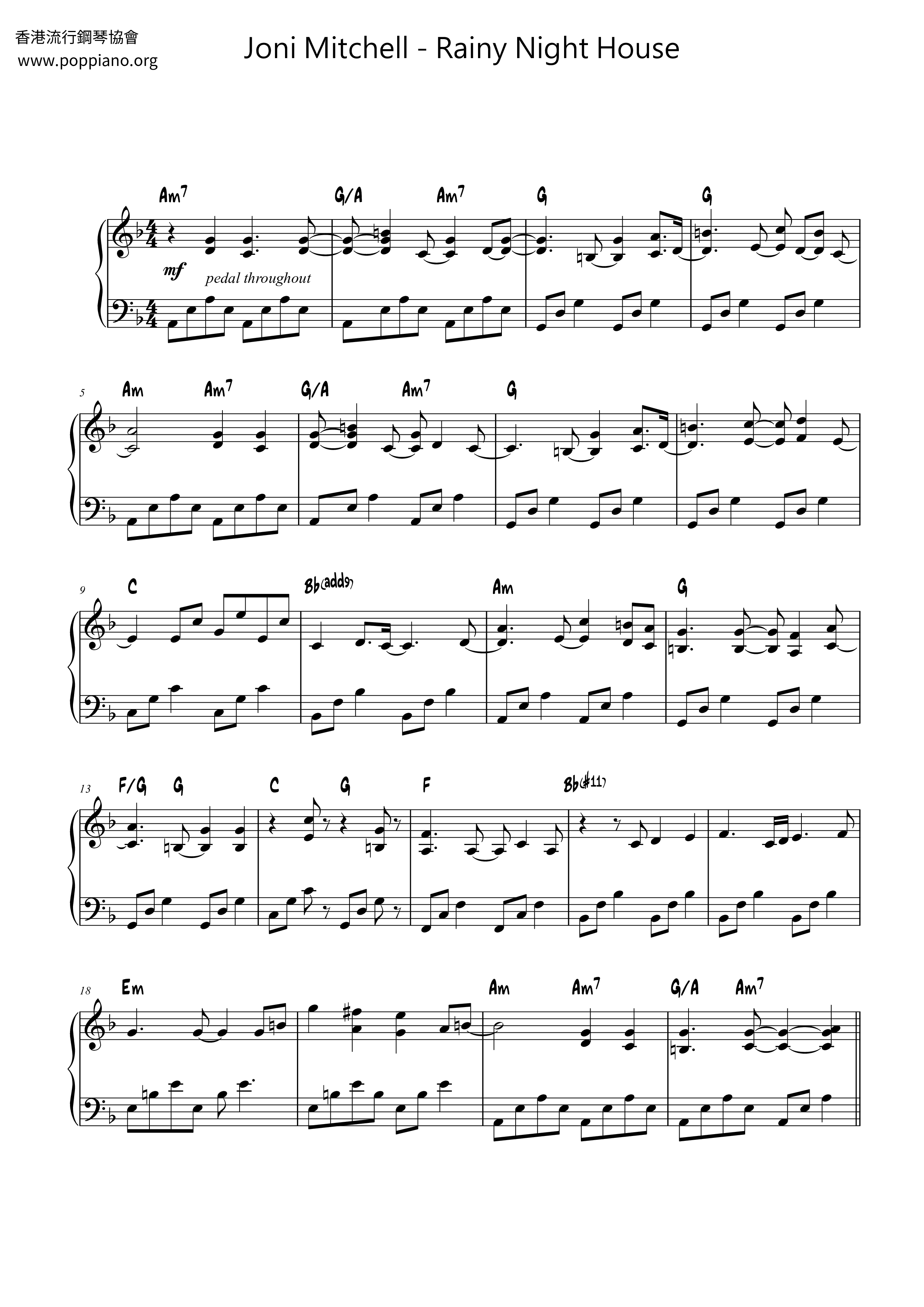 Joni Mitchell-Rainy Night House Sheet Music pdf, - Free Score Download ★