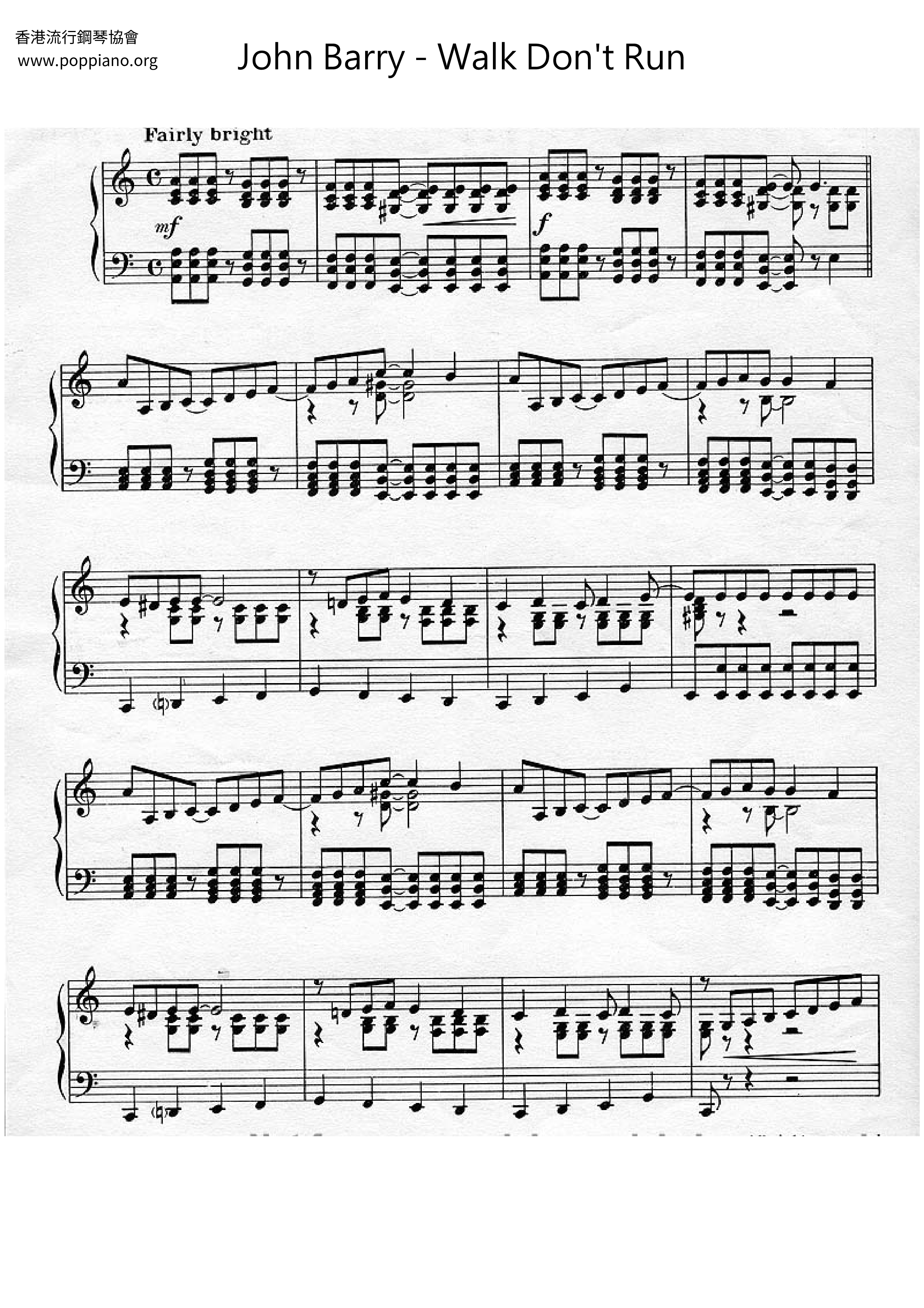 John Barry-Walk Don't Run Sheet Music pdf, - Free Score Download ★