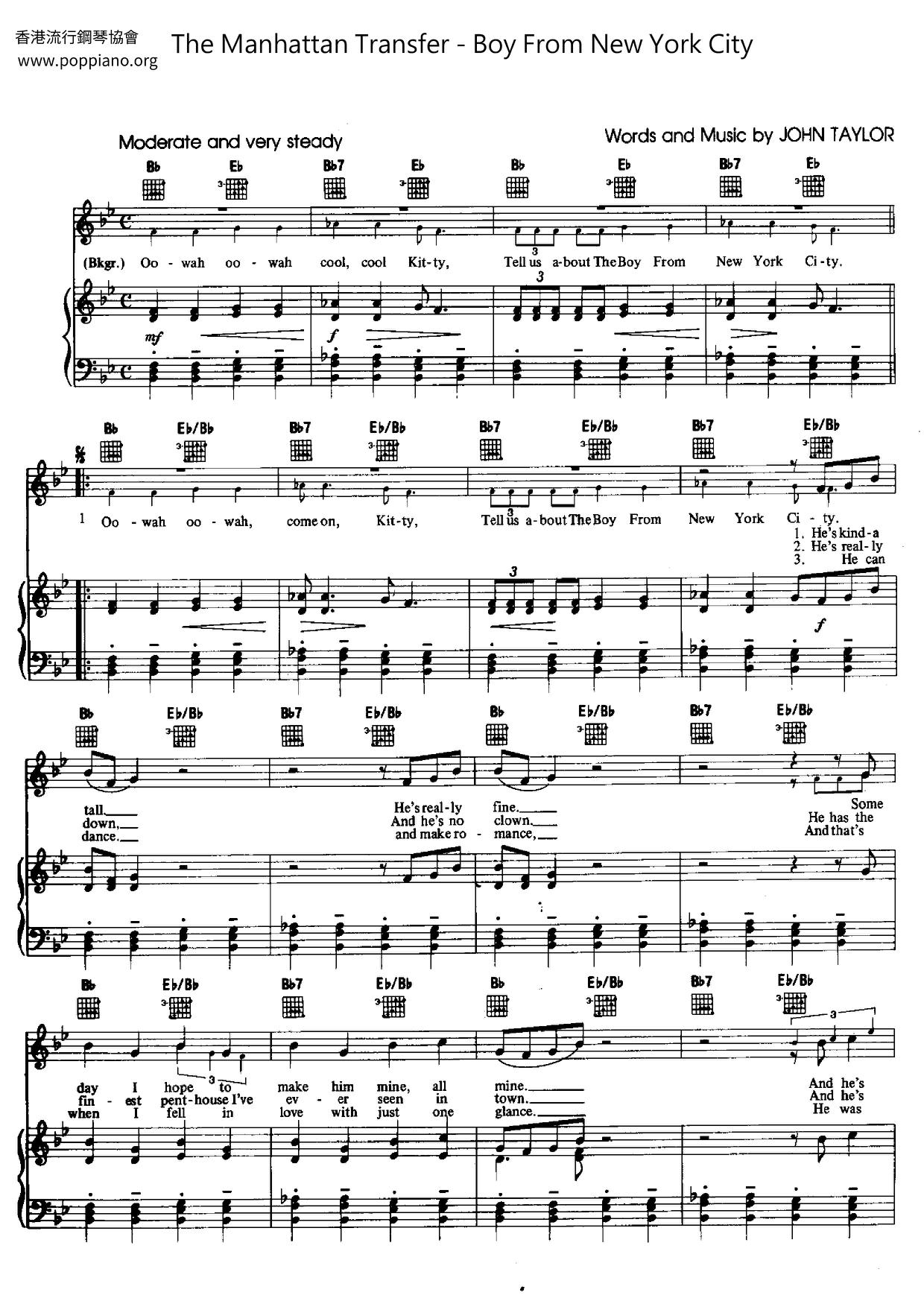 The Manhattan Transfer-Boy From New York City Sheet Music pdf, - Free ...