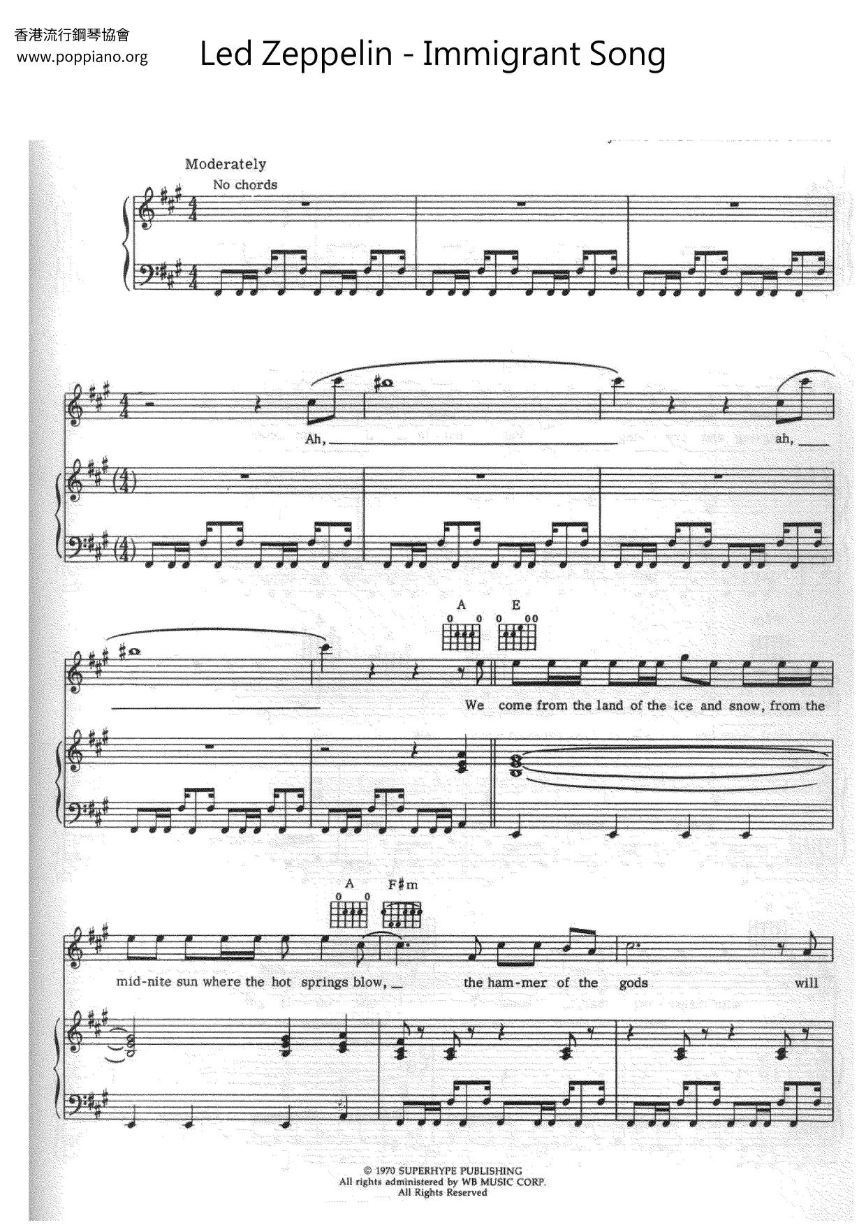 Led Zeppelin-Immigrant Song Sheet Music pdf, - Free Score Download ★