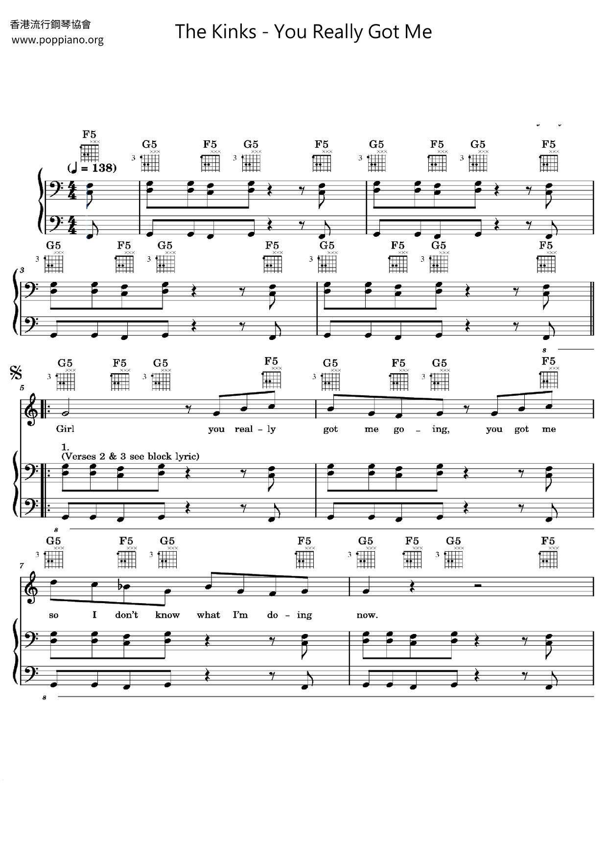 The Kinks-You Really Got Me Sheet Music pdf, - Free Score Download ★