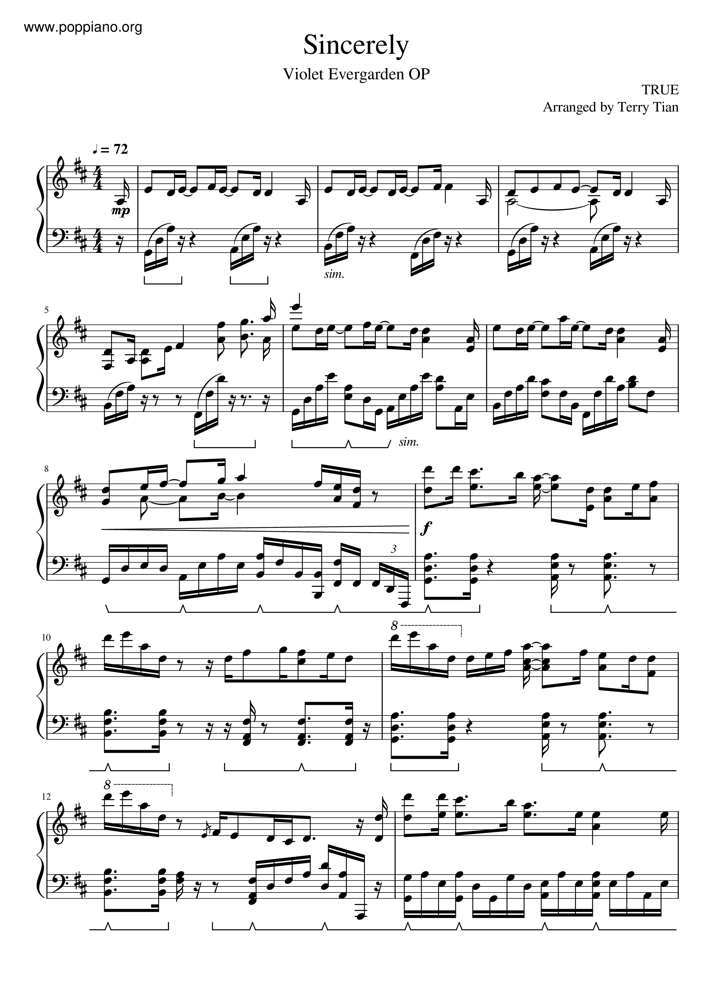 Violet Evergarden - Sincerely- PDF琴譜免費下載 | 香港流行鋼琴協會 ★