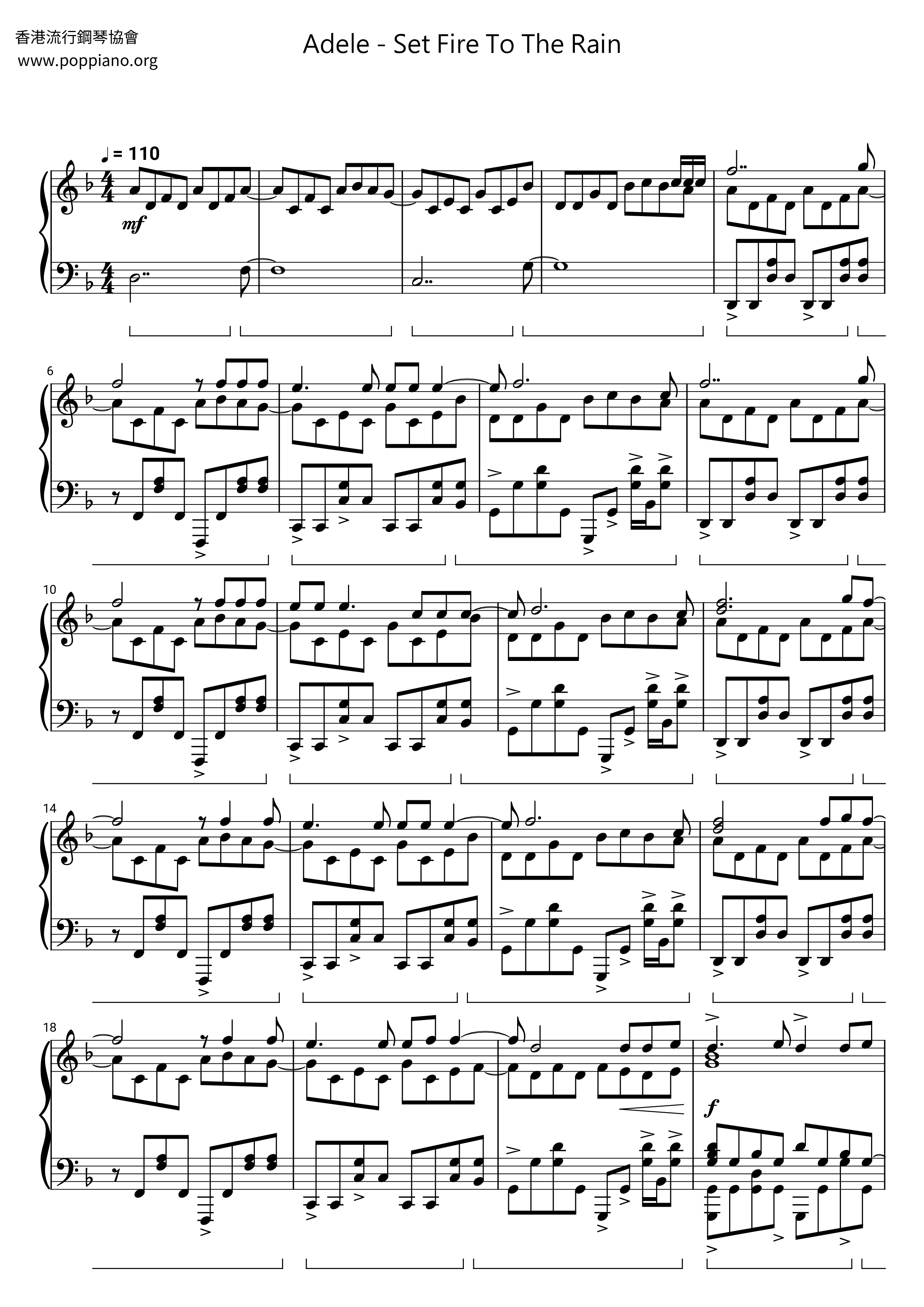 Adele-Set Fire To The Rain Sheet Music pdf, - Free Score Download ★