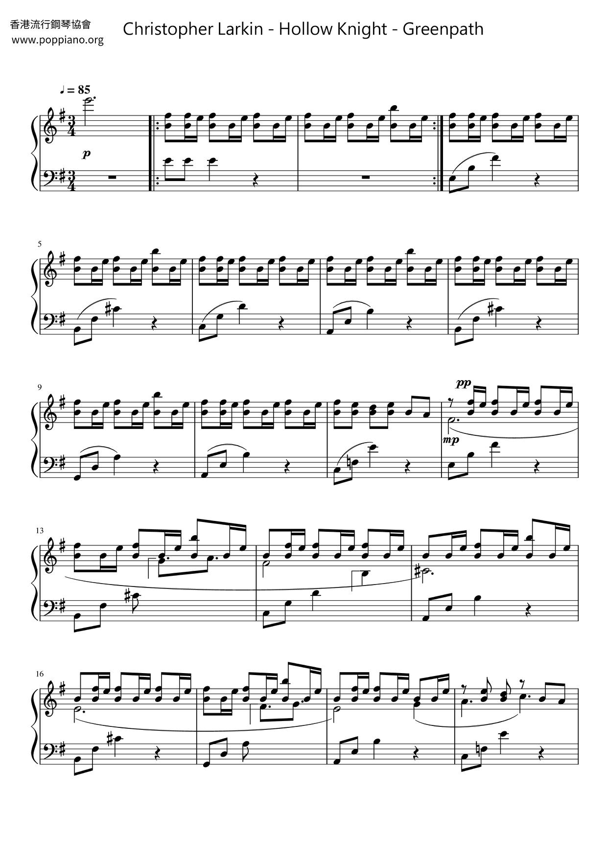 Christopher Larkin-Hollow Knight - Greenpath Sheet Music pdf, - Free ...