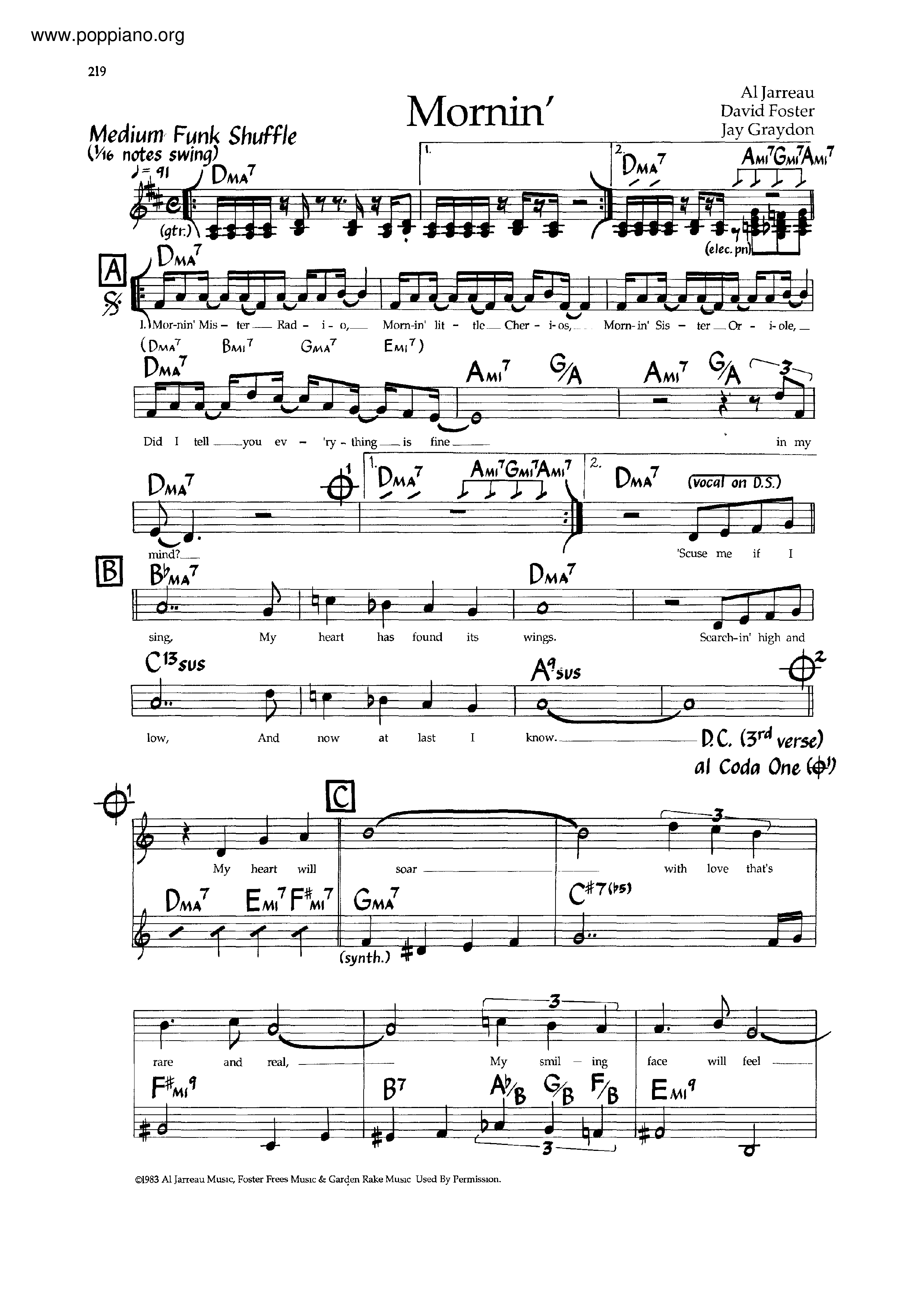 Al Jarreau-Mornin' Sheet Music pdf, - Free Score Download ★