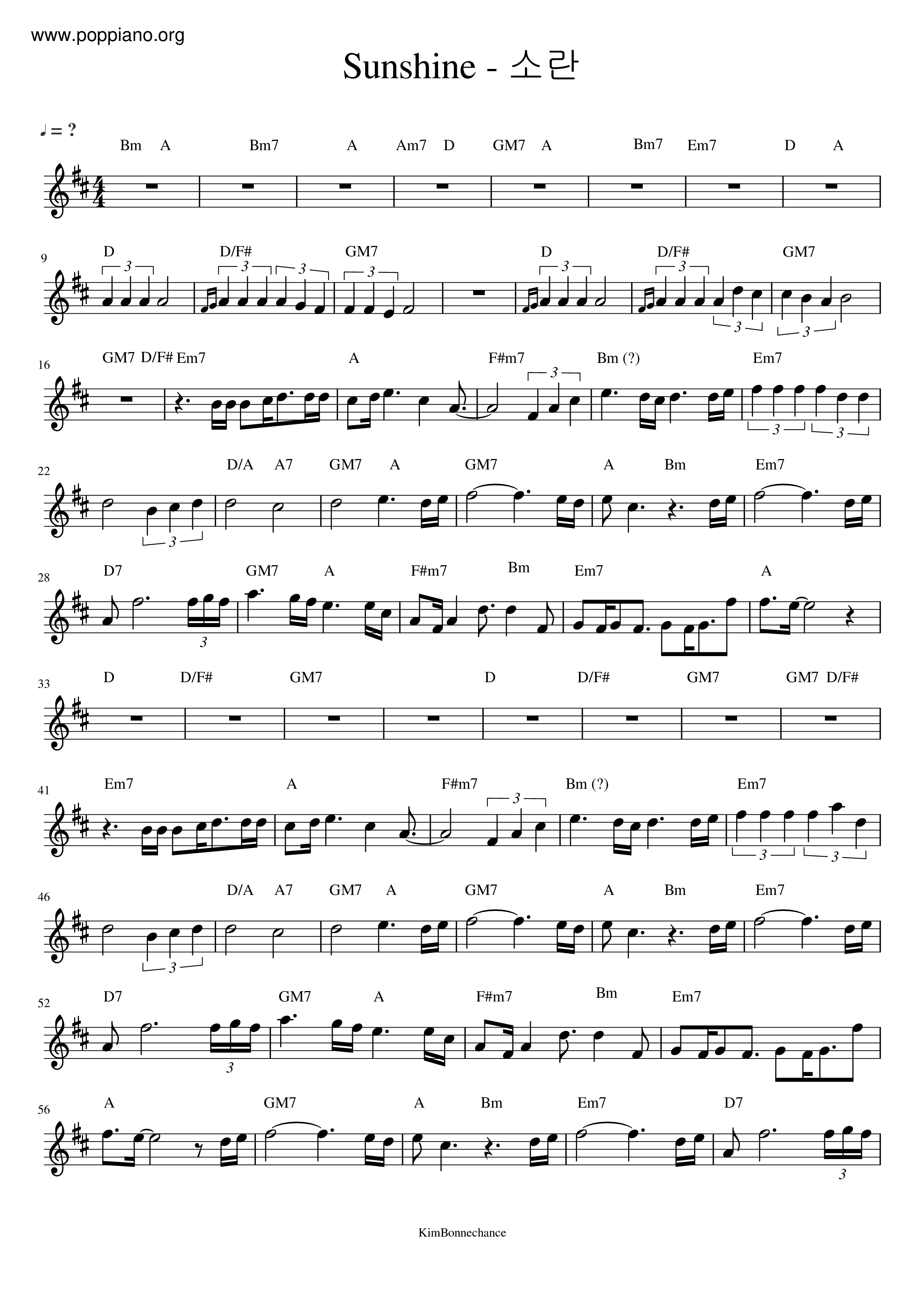 Sunshine- PDF無料ピアノ譜 gakufu - 香港ポップピアノ協会 ★