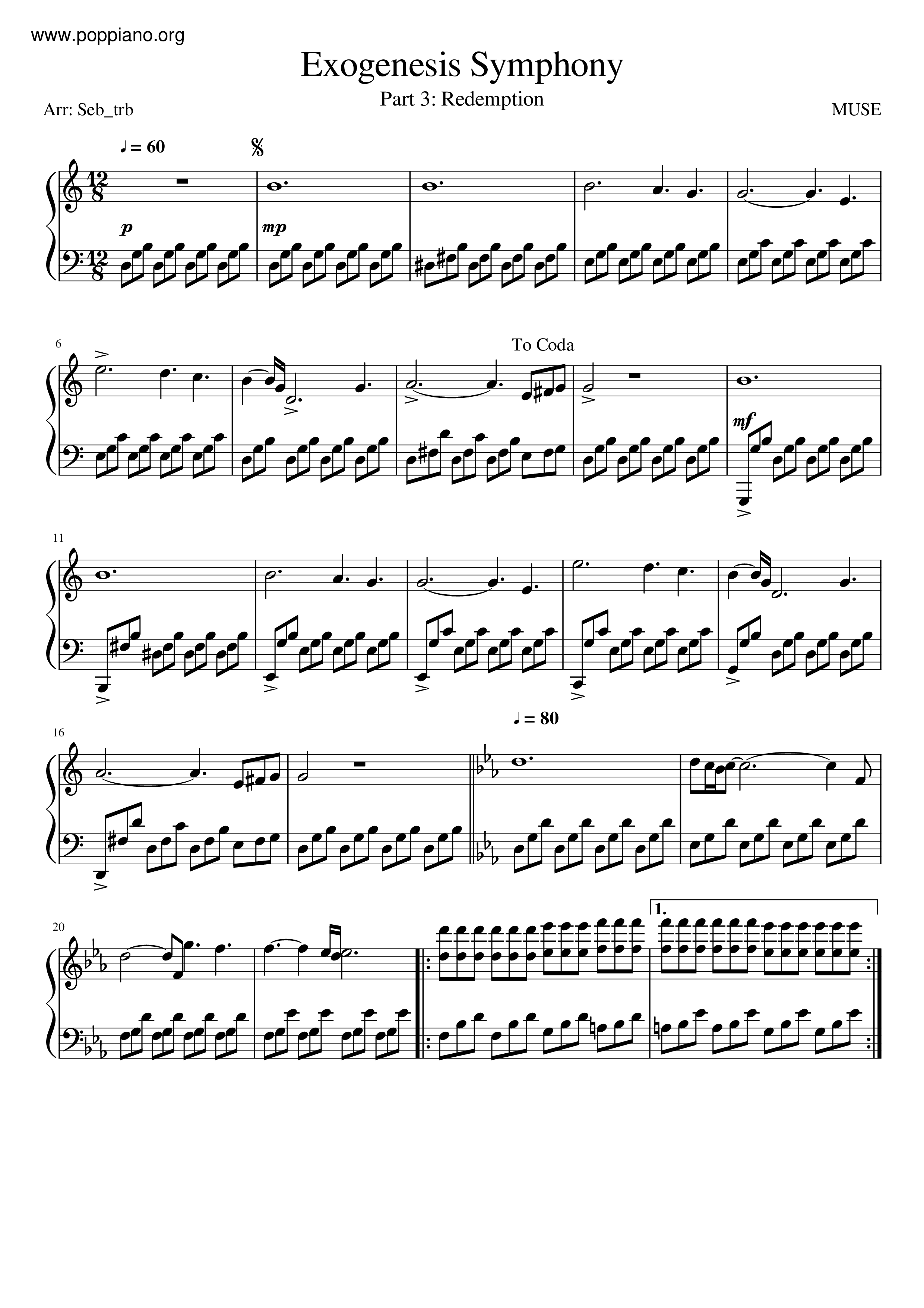 Muse-Exogenesis: Symphony Pt. 3 (Redemption) Sheet Music pdf, - Free ...