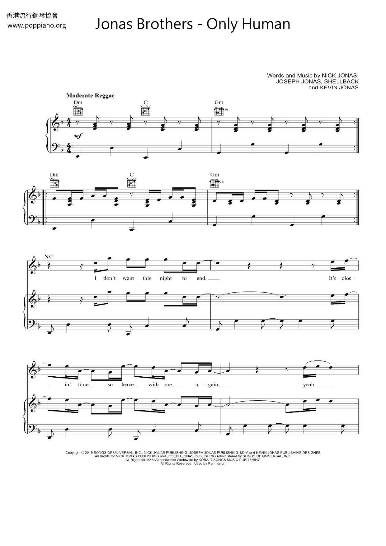 Jonas Brothers-Only Human Sheet Music pdf, - Free Score Download ★