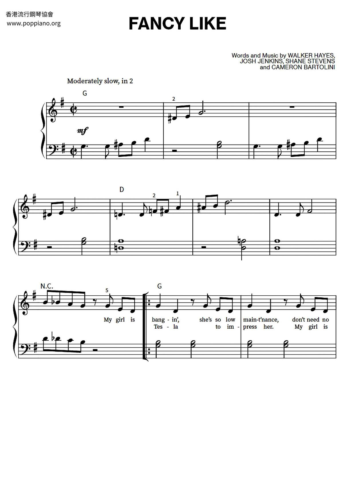 Walker Hayes-Fancy Like Sheet Music pdf, - Free Score Download ★