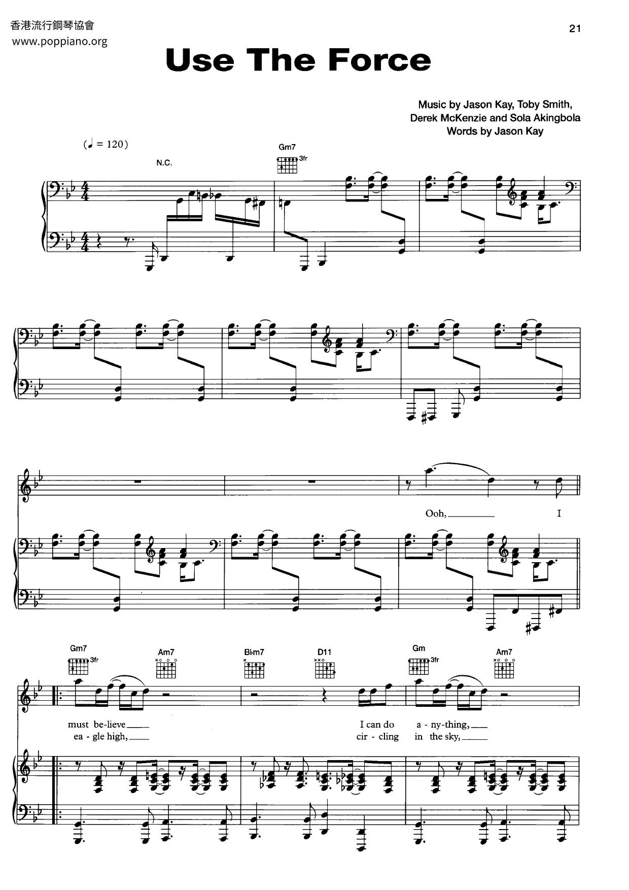 Jamiroquai-Use The Force 琴譜pdf-香港流行鋼琴協會琴譜下載 ★