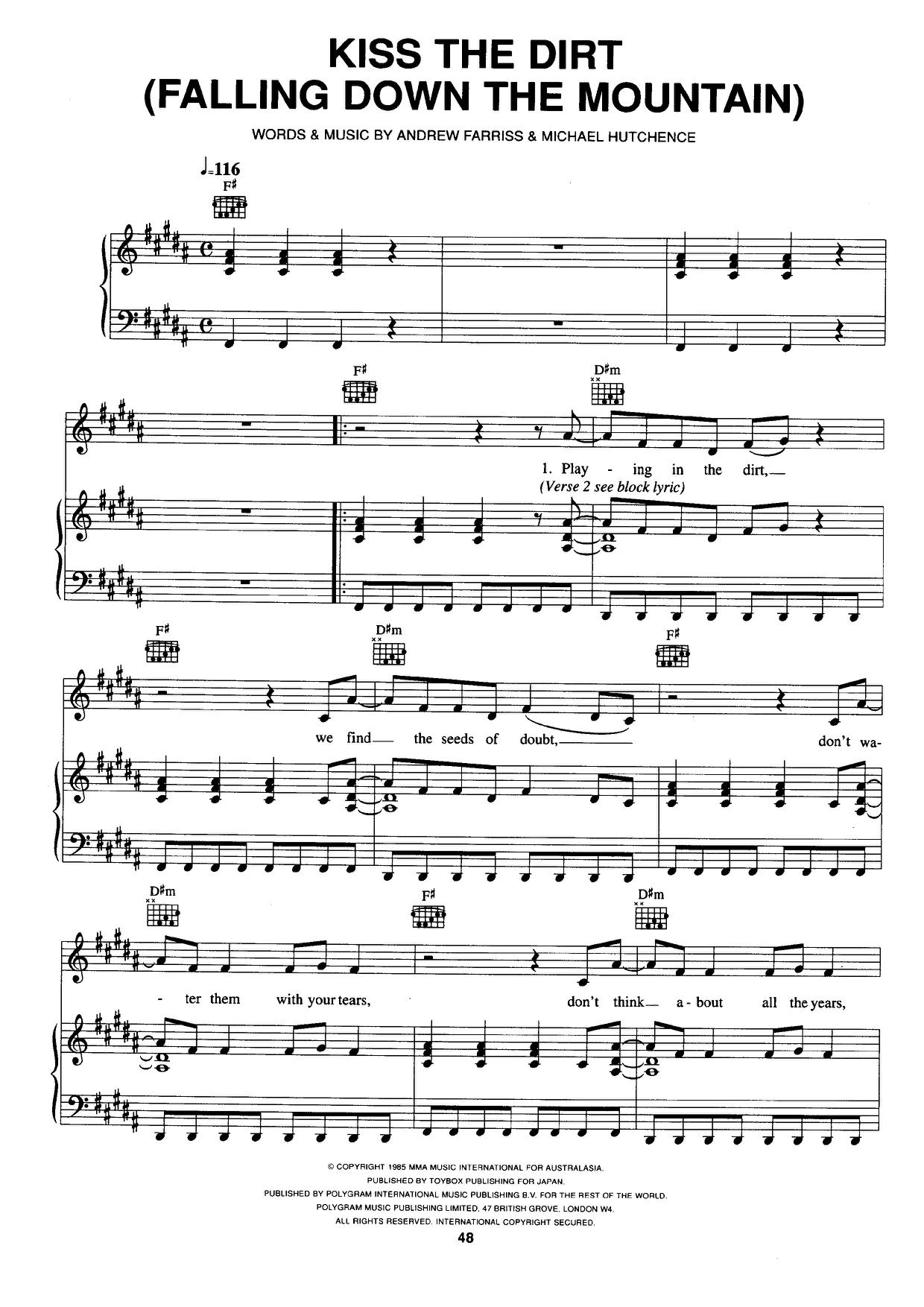 INXS-Kiss The Dirt (Falling Down The Mountain) Sheet Music pdf, - Free ...