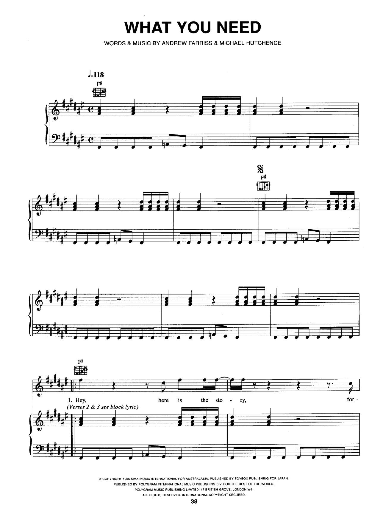 INXS-What You Need Sheet Music pdf, - Free Score Download ★